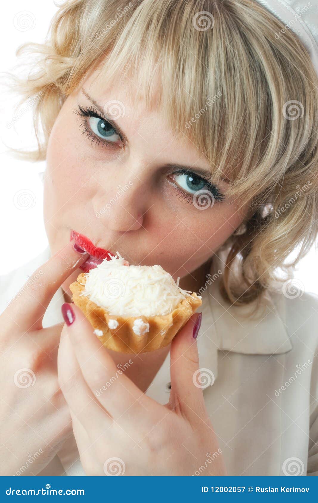 Woman with pastry stock image. Image of face, caloric - 12002057