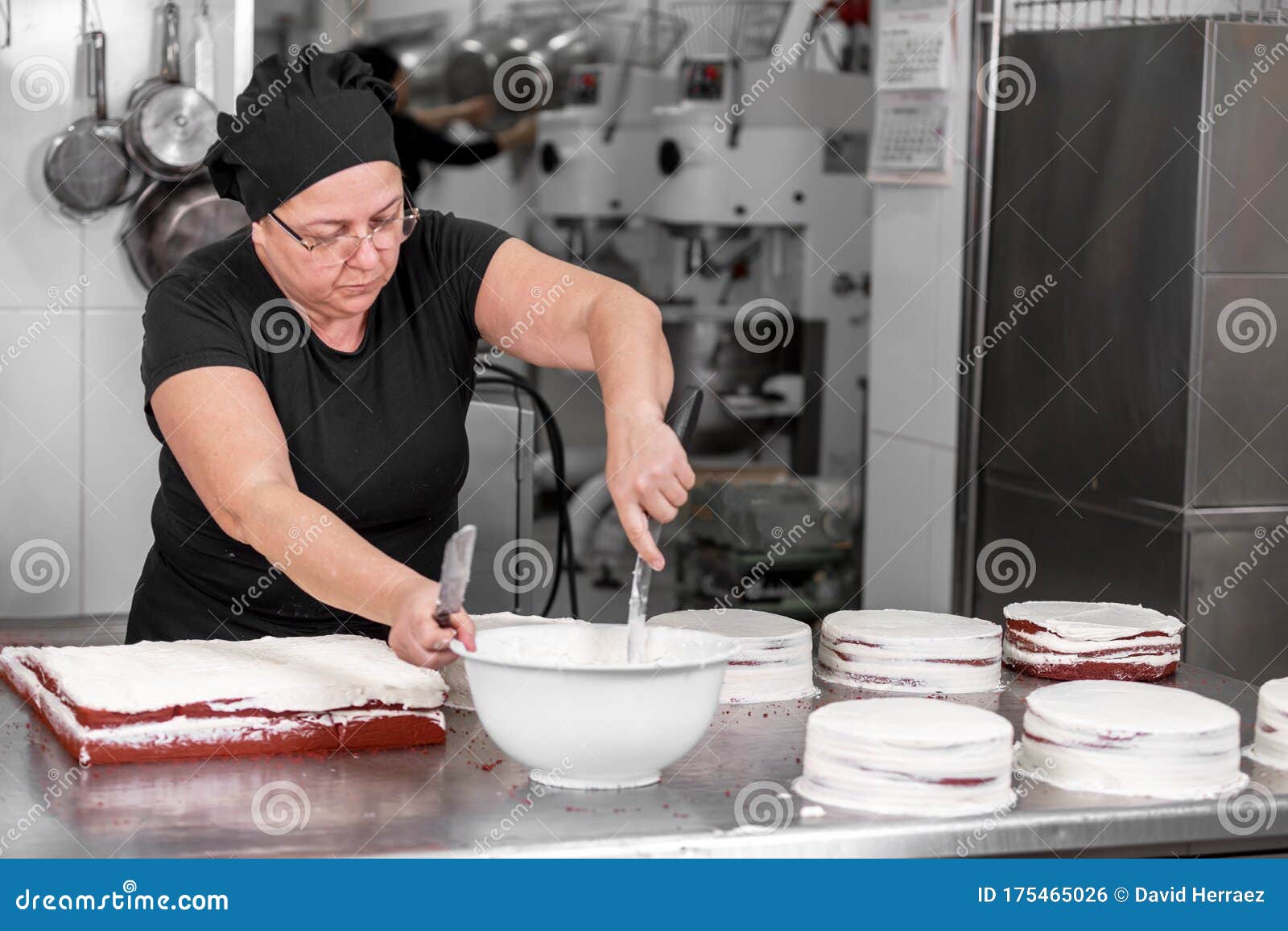 Woman Pastry Chef Making Cakes at the Pastry Shop. Stock Photo - Image ...