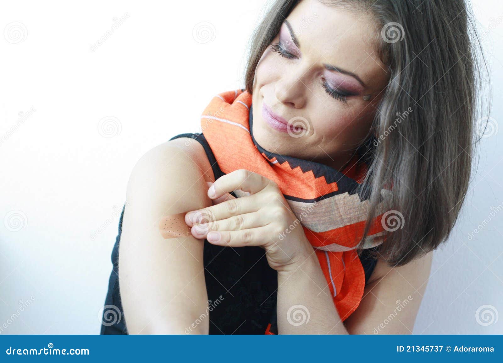 Woman with a Patch on Her Shoulder Stock Image - Image of shoulder ...