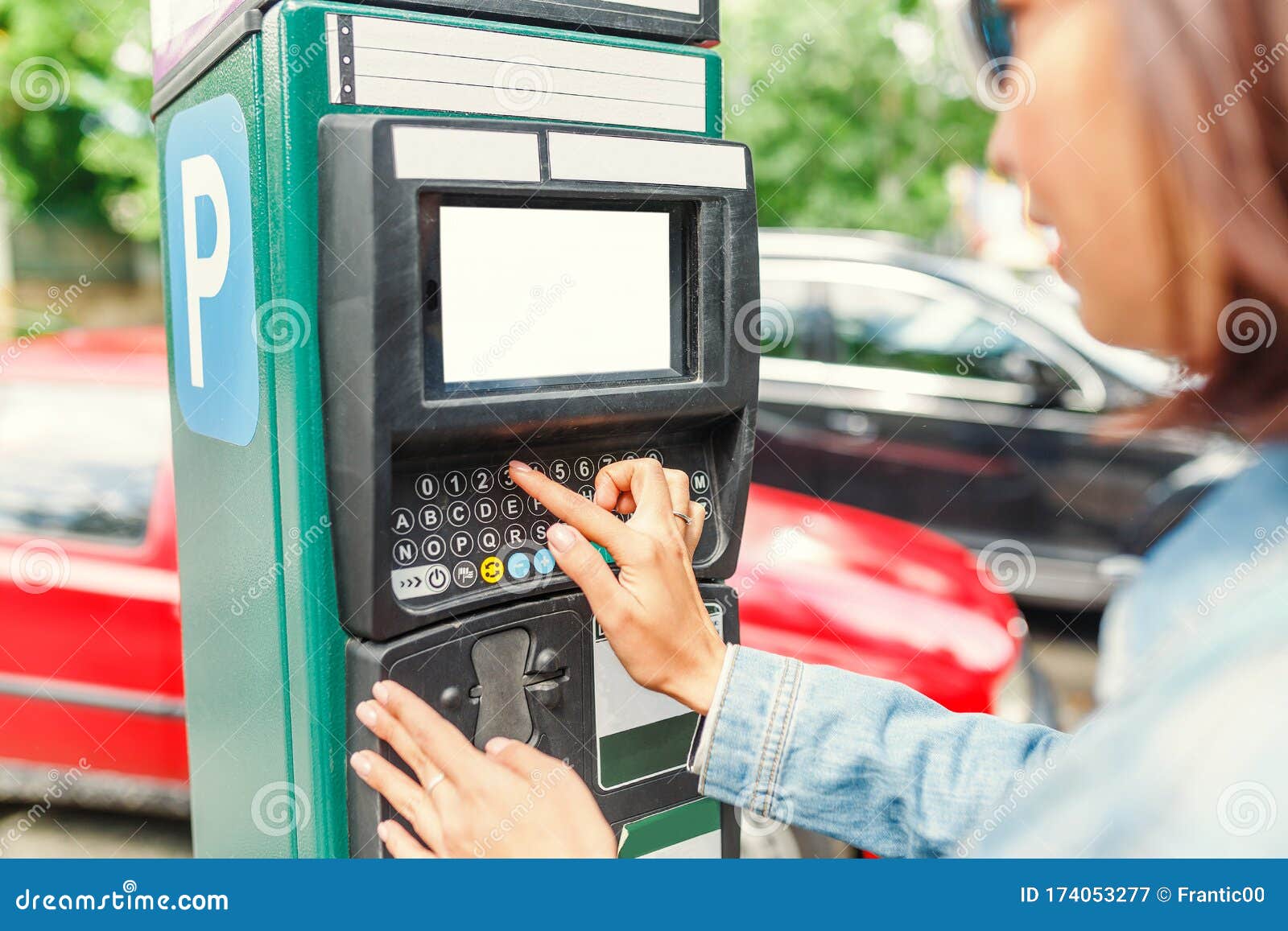 Woman Paying for Parking Using Terminal in the Street Stock Image ...