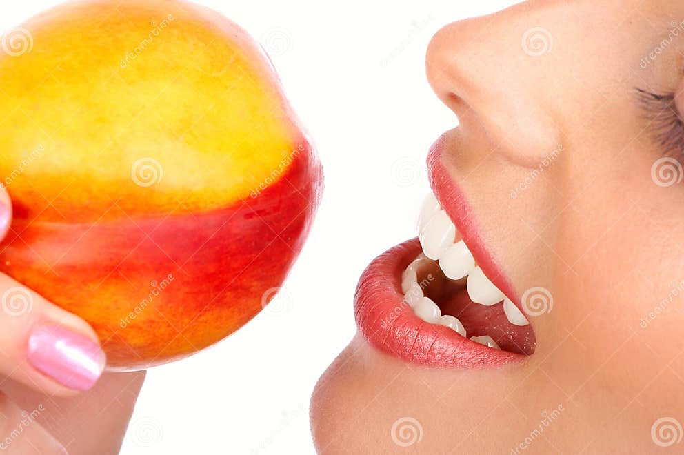 Woman with peach stock photo. Image of natural, girl, mouth - 4638368