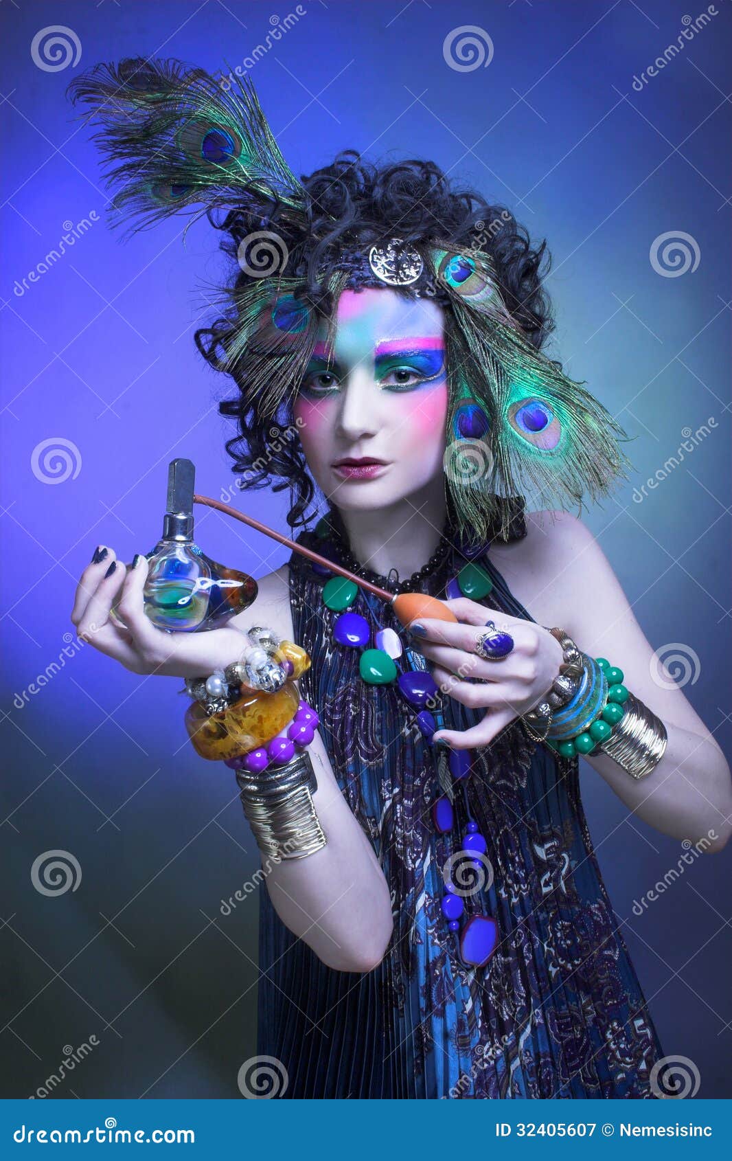 Woman in peacock image. stock image. Image of eccentric - 32405607