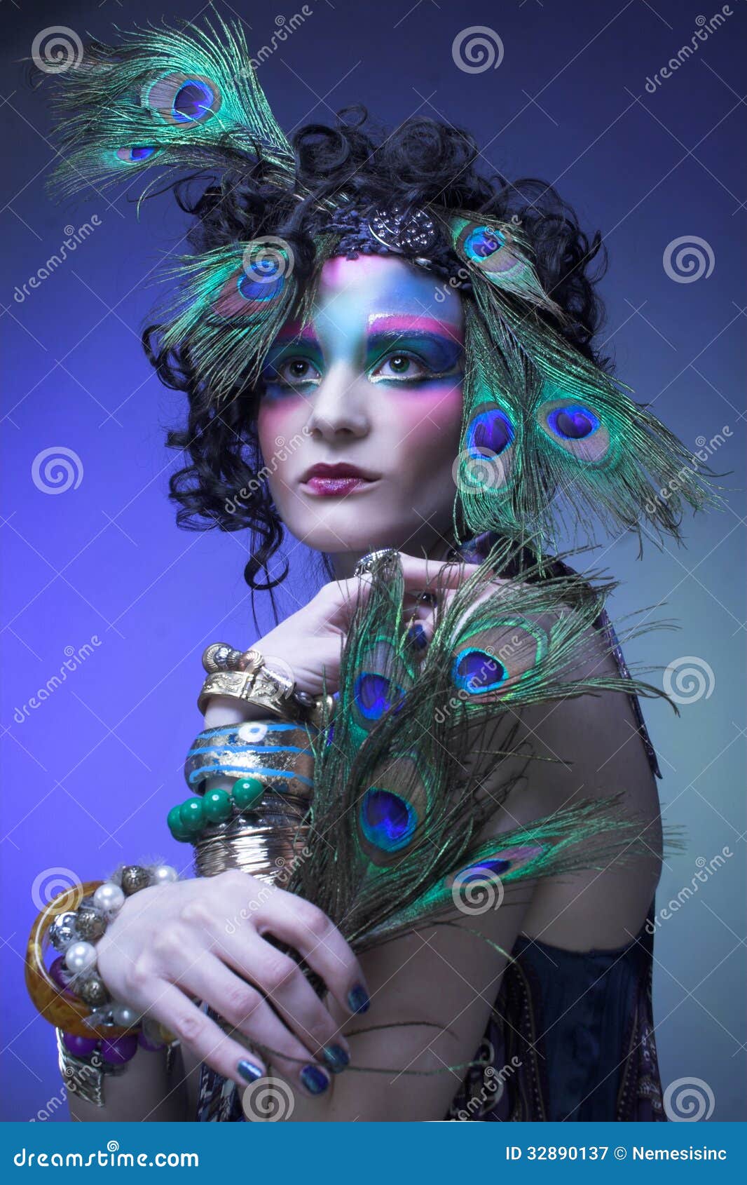 Woman in peacock image. stock image. Image of gorgeous - 32890137