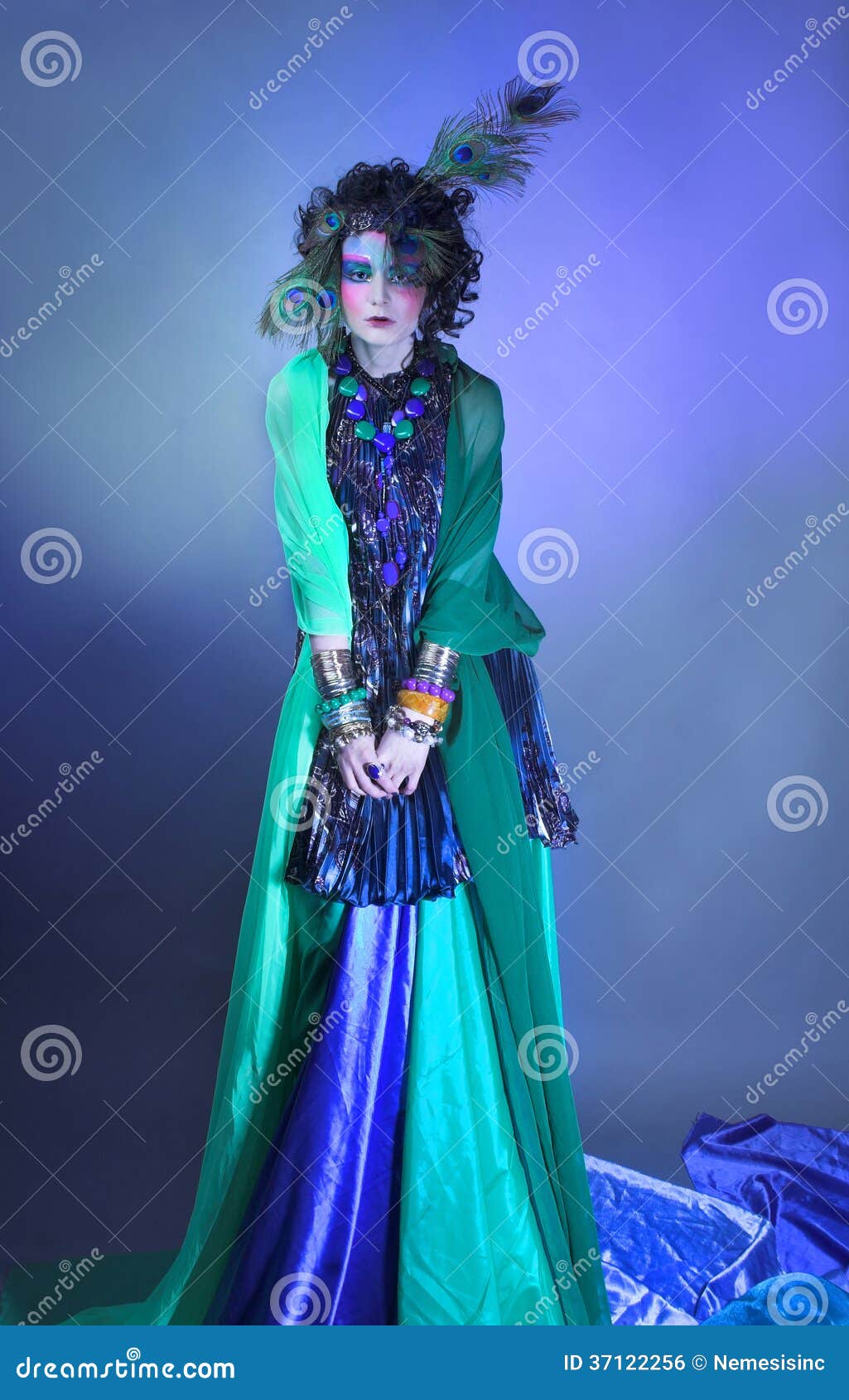 Woman in peacock image. stock photo. Image of carnival - 37122256