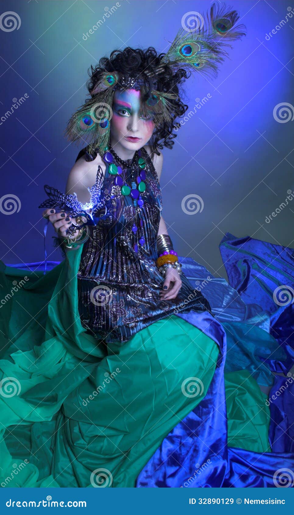 Woman in peacock image. stock image. Image of masquerade - 32890129