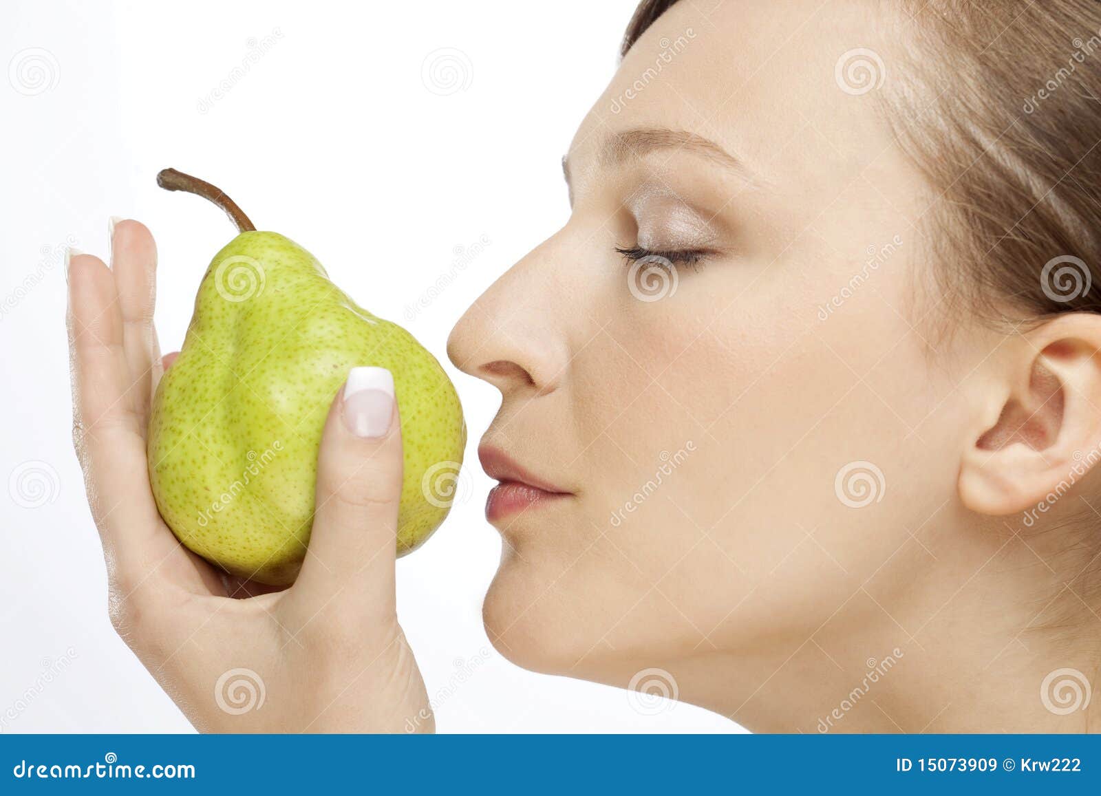 WOMAN with PEAR stock image. Image of diet, fingers, colorful - 15073909