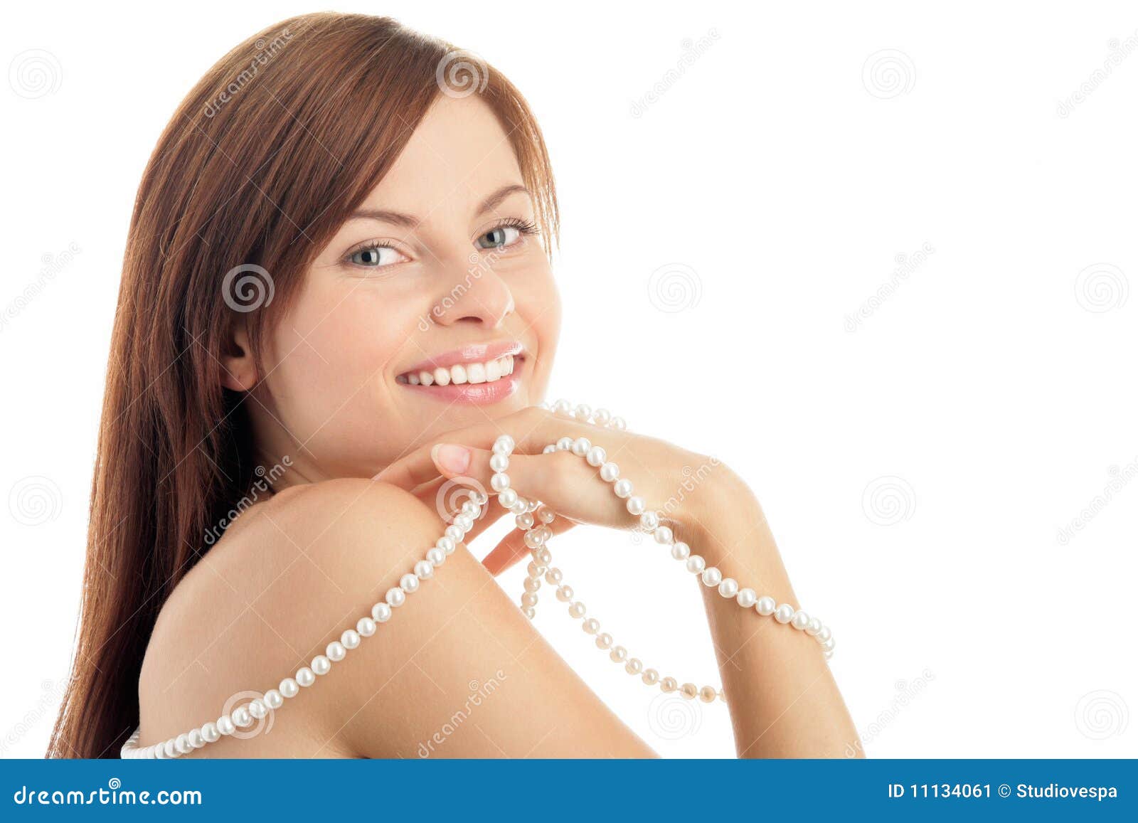 Woman with pearls stock image. Image of attractive, brunette - 11134061