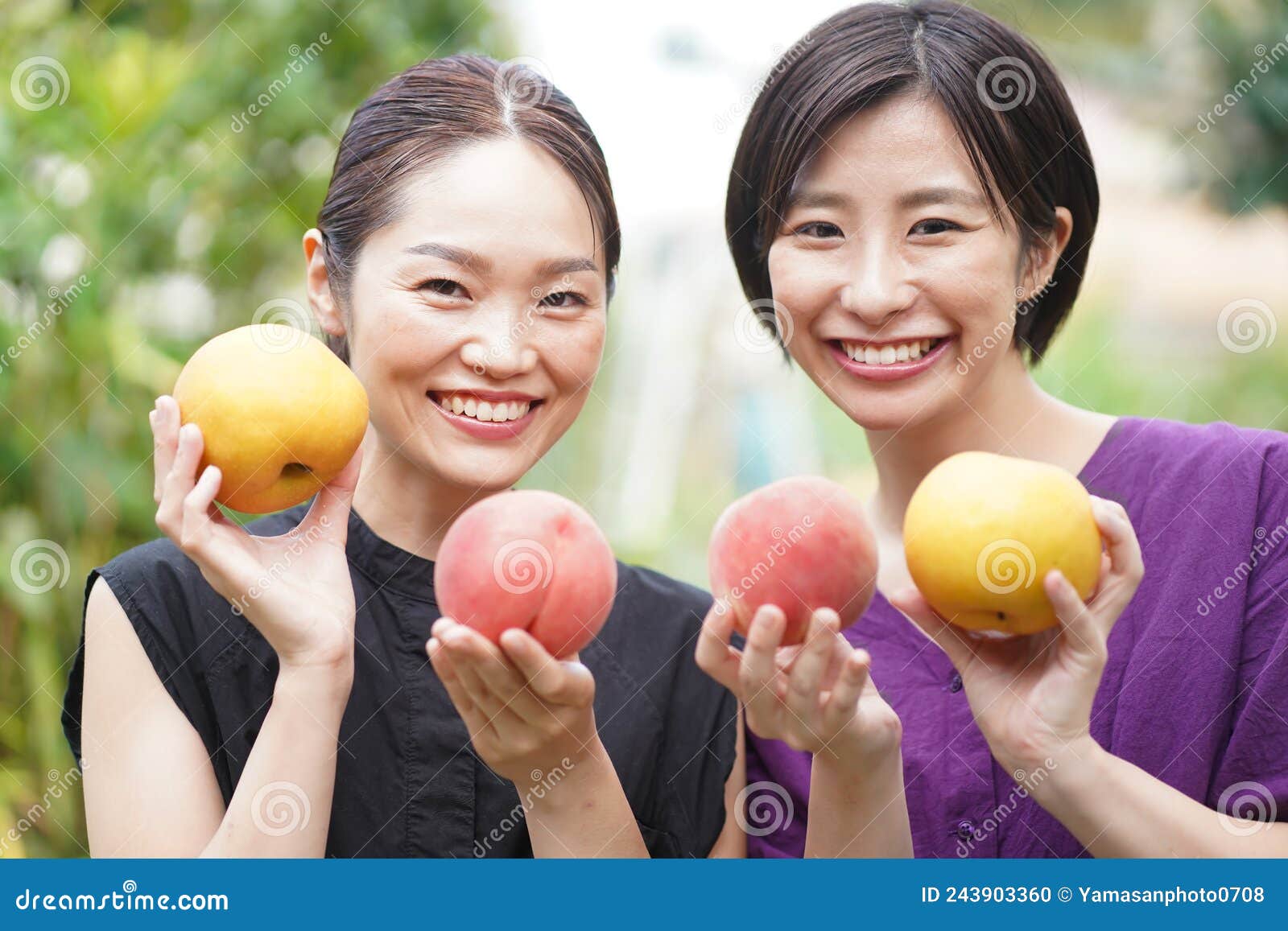 Woman with Pears and Peaches Stock Photo - Image of good, eating: 243903360