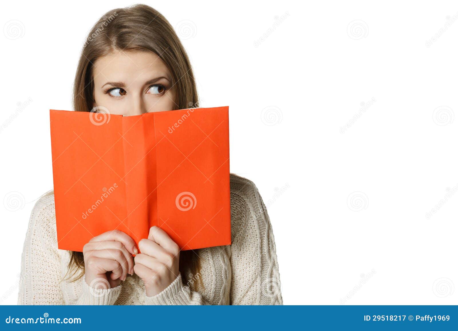 Woman Peeking Over the Edge of the Opened Book Stock Image - Image of ...