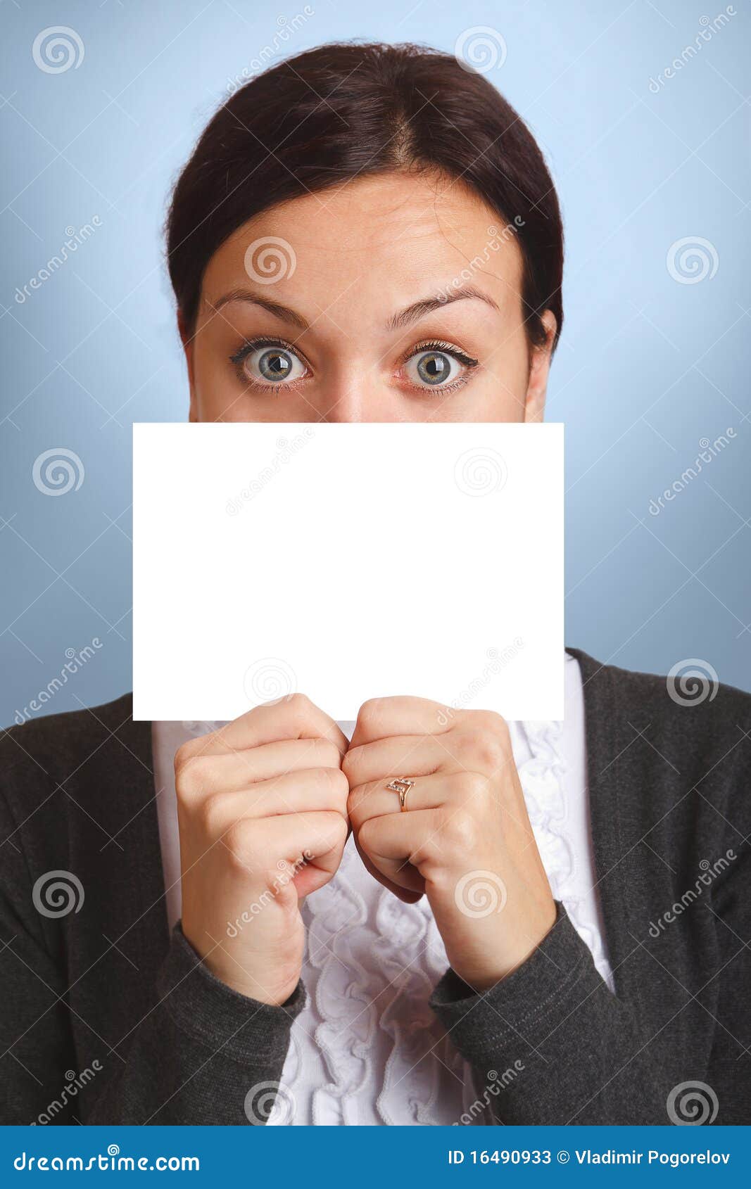 Woman Peering Over Blank Sign Or Card Royalty-Free Stock Photography ...