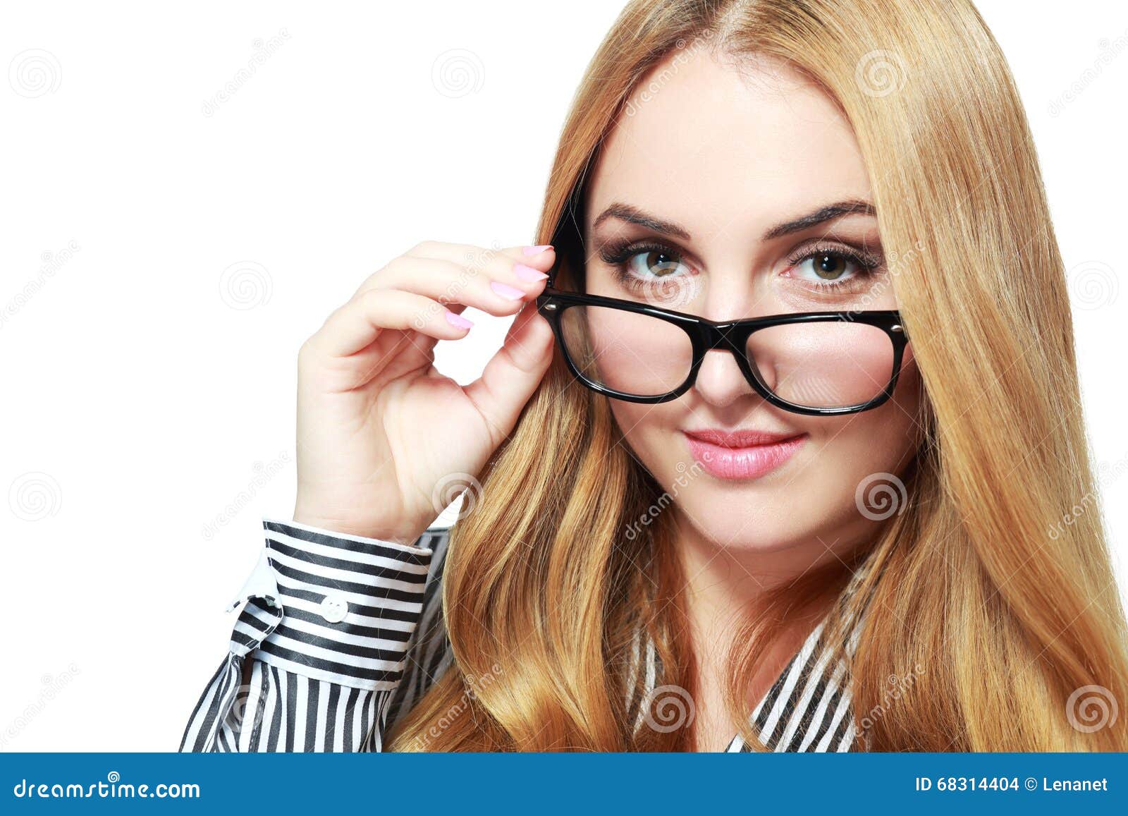 Woman Peering Over Glasses stock photo. Image of hair - 68314404