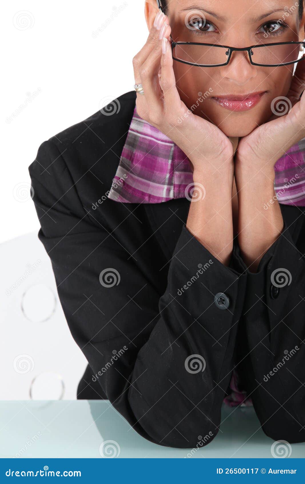 Woman Peering Over Her Glasses Stock Image - Image of gloss, eyebrows ...
