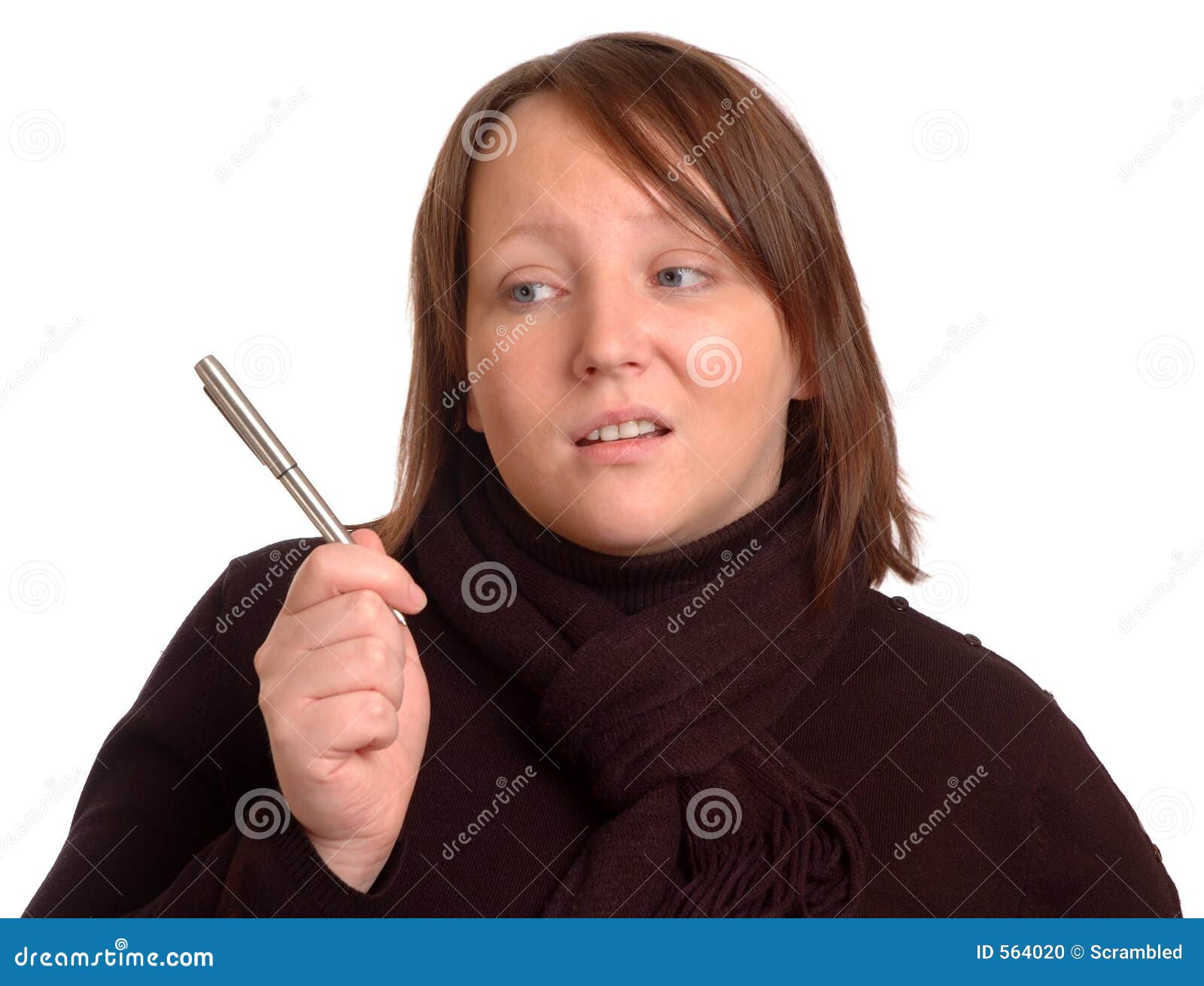 Woman with pen stock photo. Image of girl, young, portrait - 564020