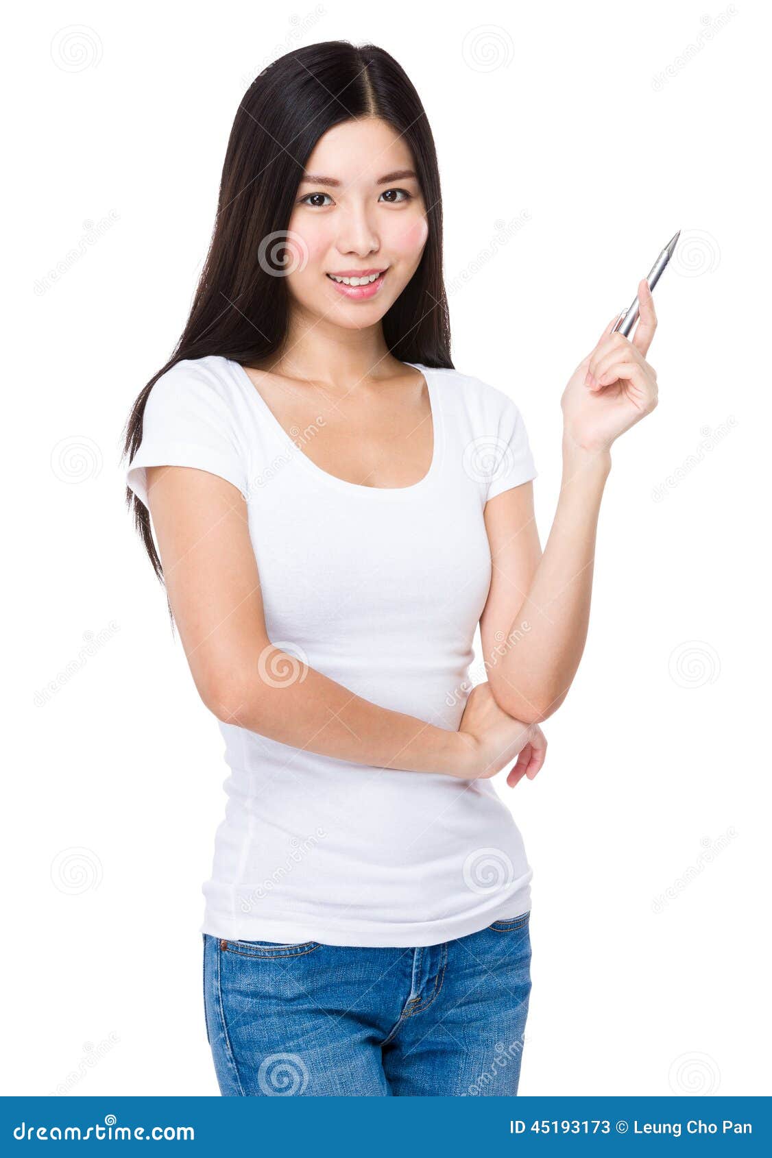 Woman with pen up stock image. Image of girl, cutout - 45193173