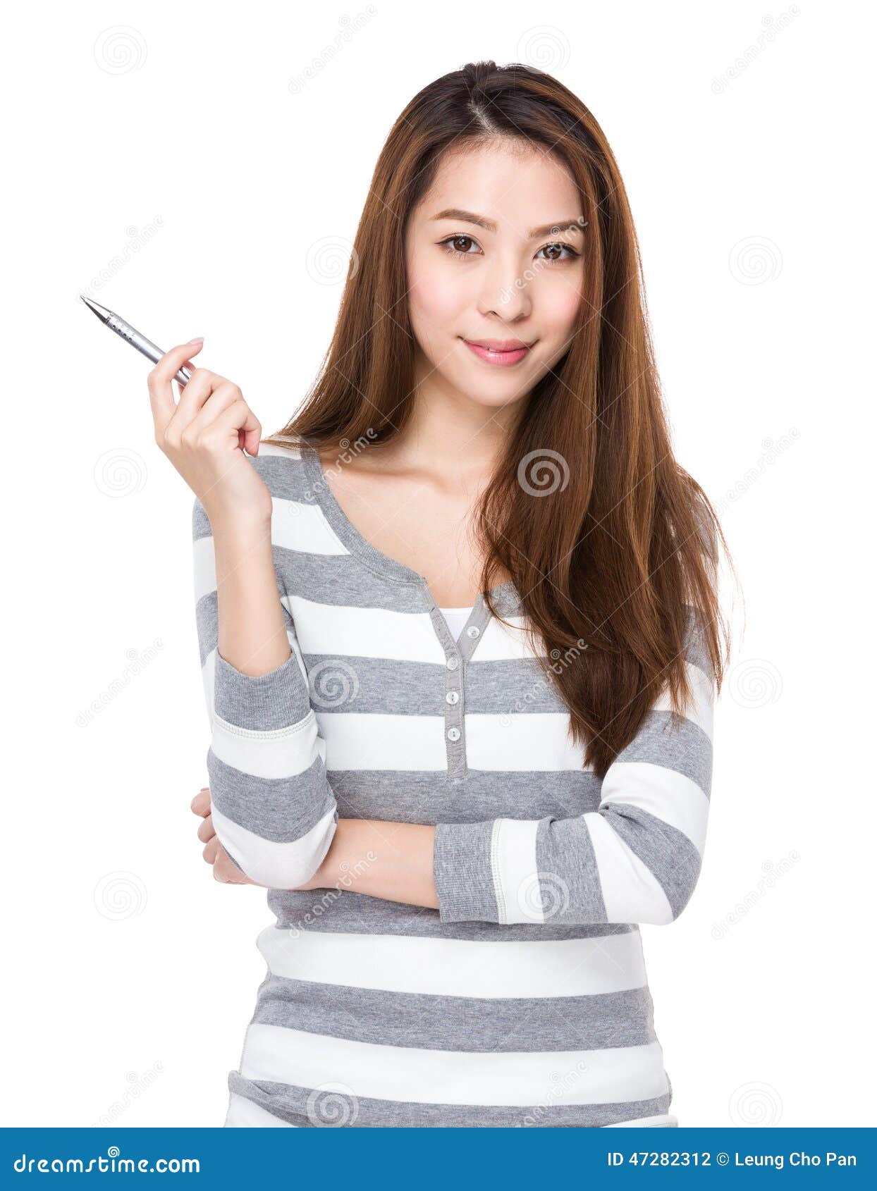 Woman with pen up stock photo. Image of lady, clothes - 47282312