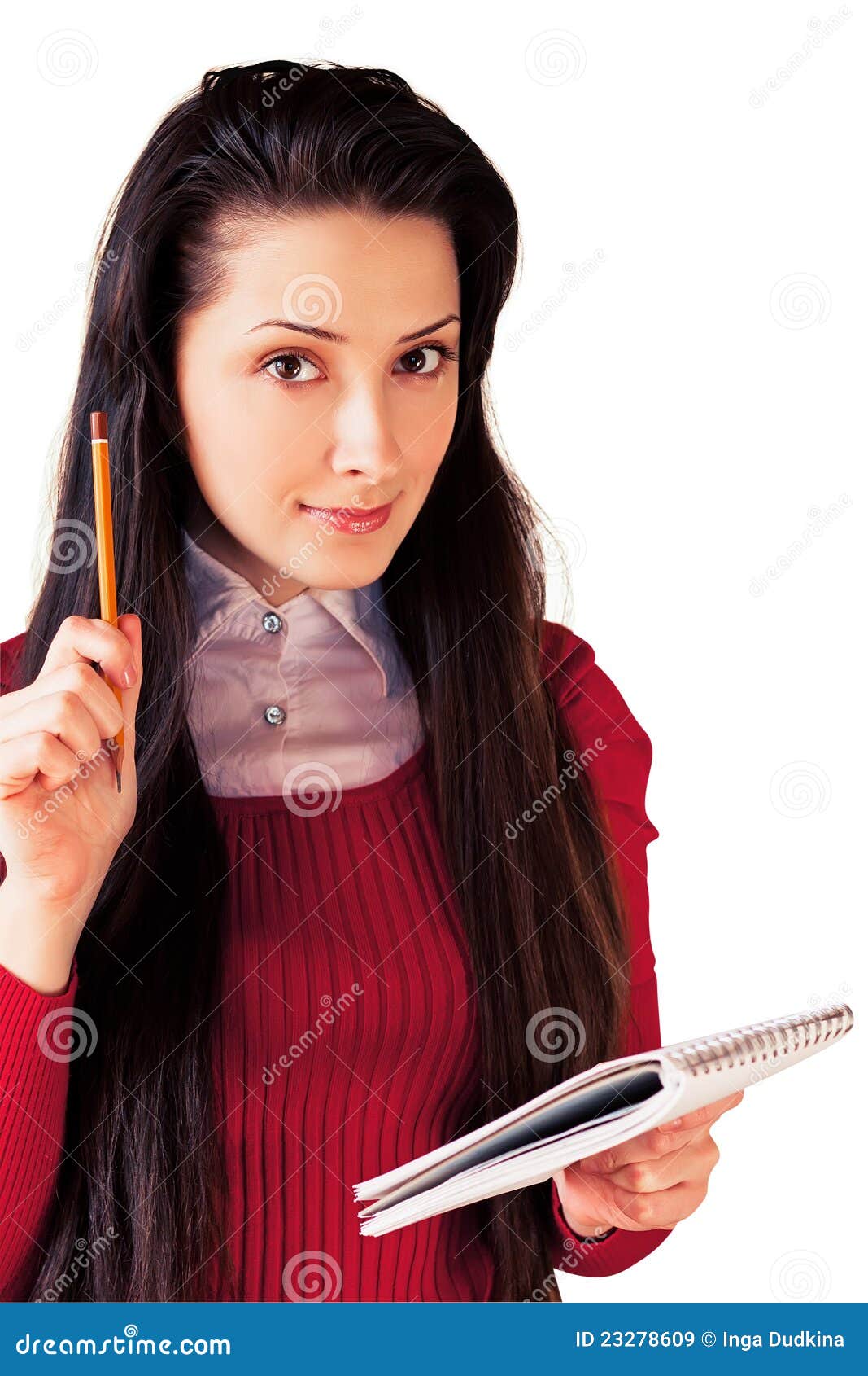 Woman with Pencil and Notepad Stock Image - Image of assistant, handing ...