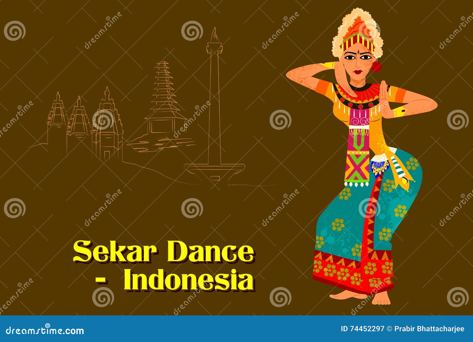 Woman Performing Sekar Dance of Indonesia Stock Vector - Illustration ...