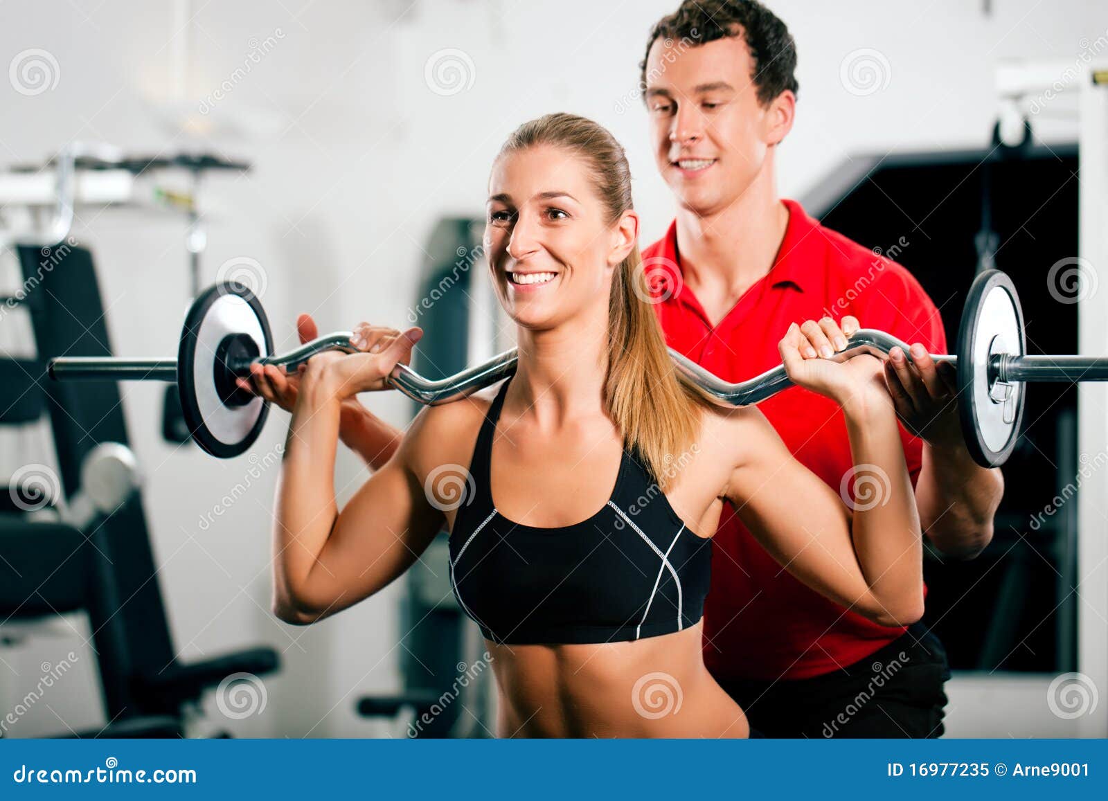 Woman with Personal Trainer in Gym Stock Image - Image of couple ...