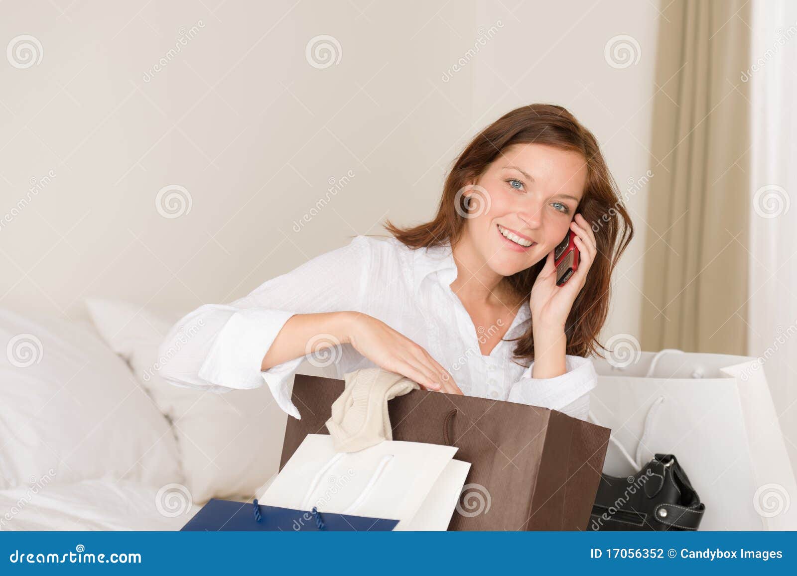 Woman on Phone - Back Home from Shopping Stock Photo - Image of mobile ...