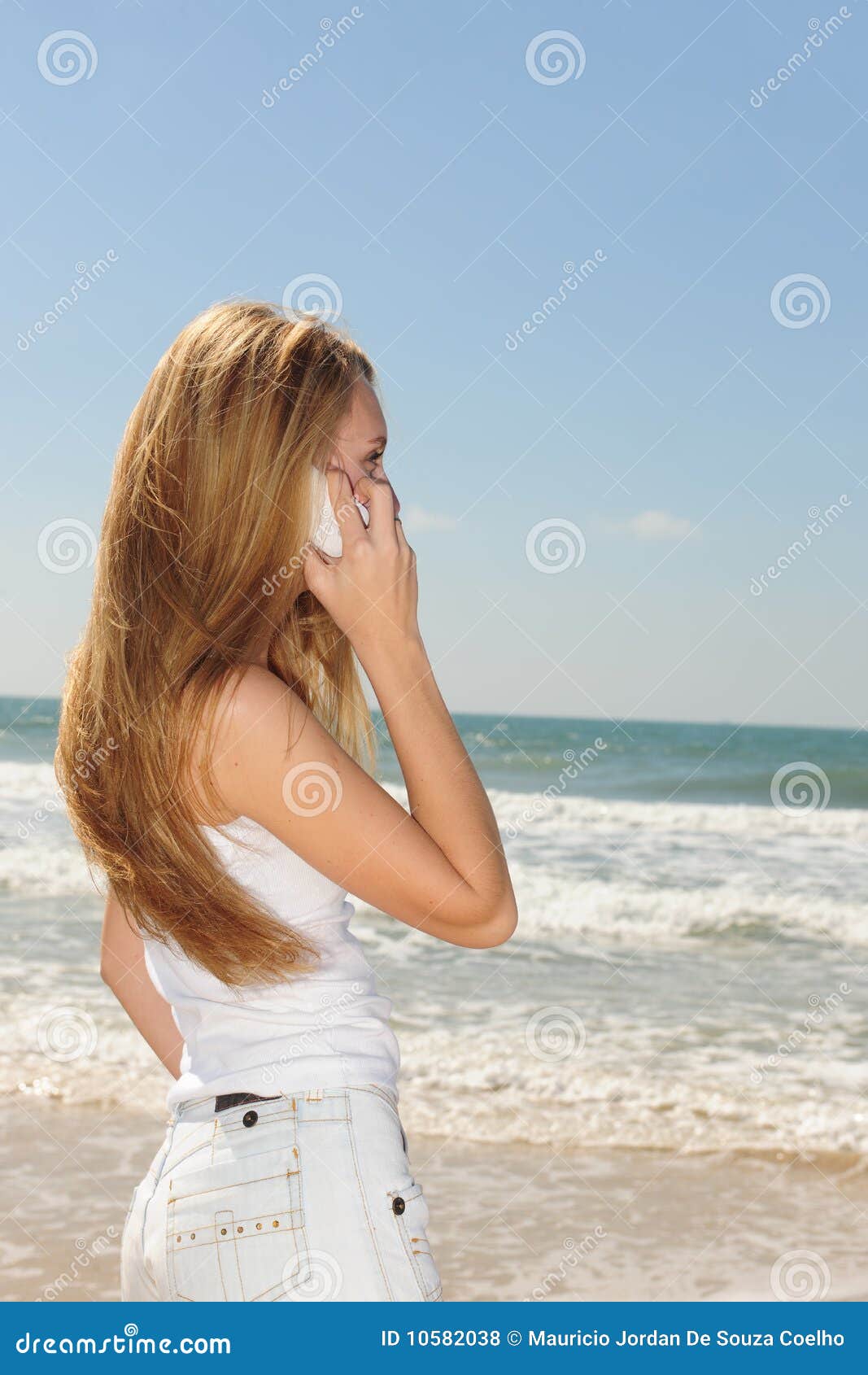 Woman with Phone on the Beach Stock Photo - Image of communicate, fresh ...