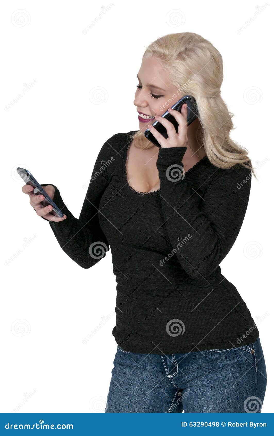Woman on the Phone stock photo. Image of multitasking - 63290498
