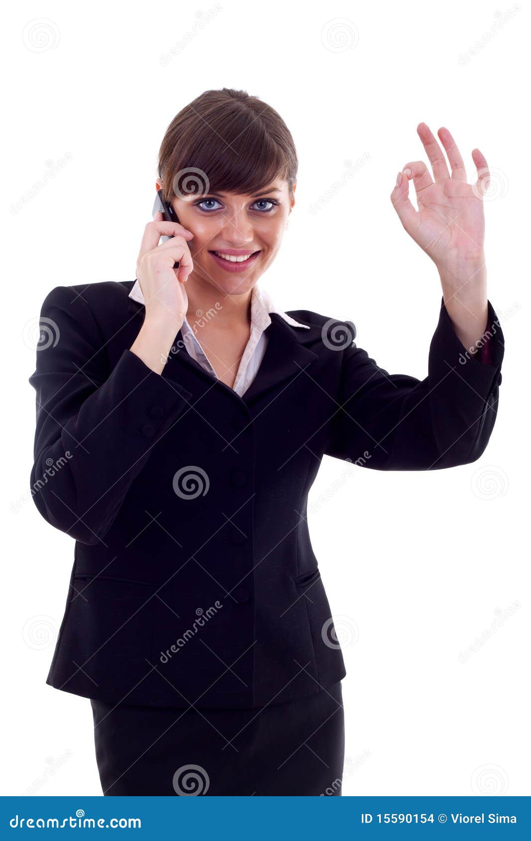 Woman with Phone and Ok Gesture Stock Photo - Image of okay, gesture ...