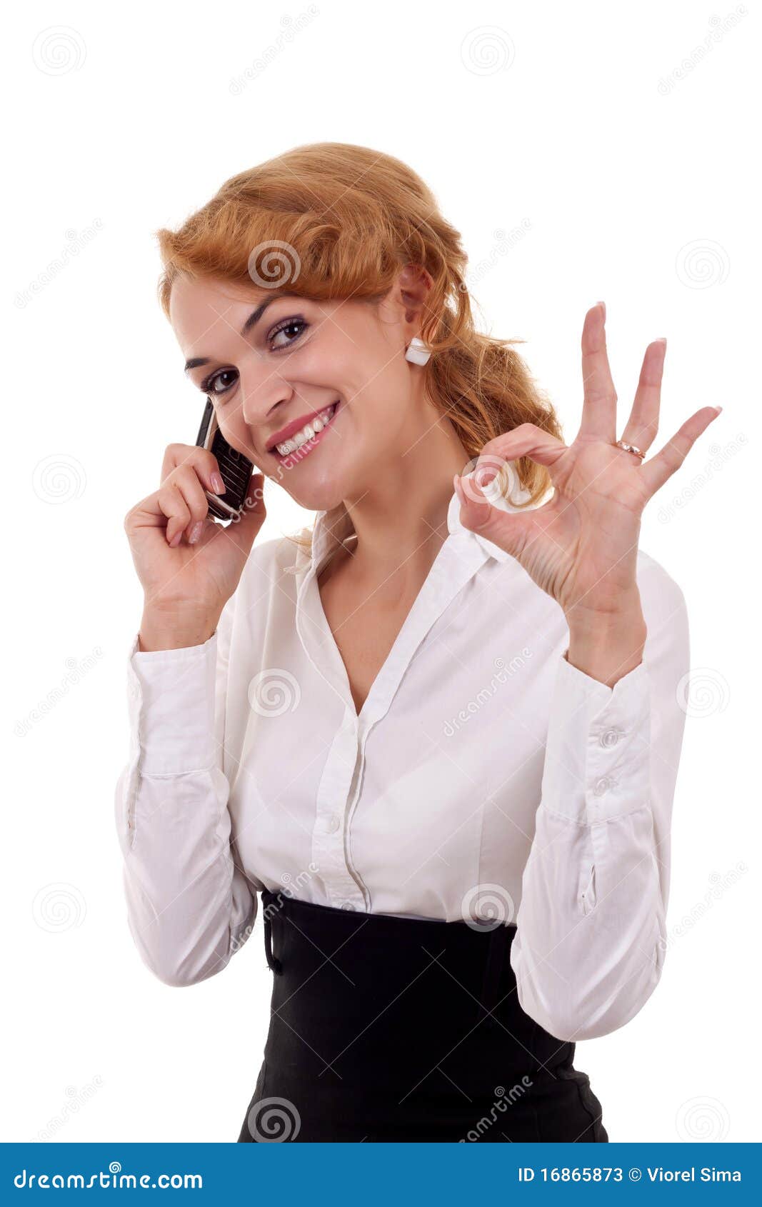 Woman with Phone and Ok Gesture Stock Image - Image of cellphone ...