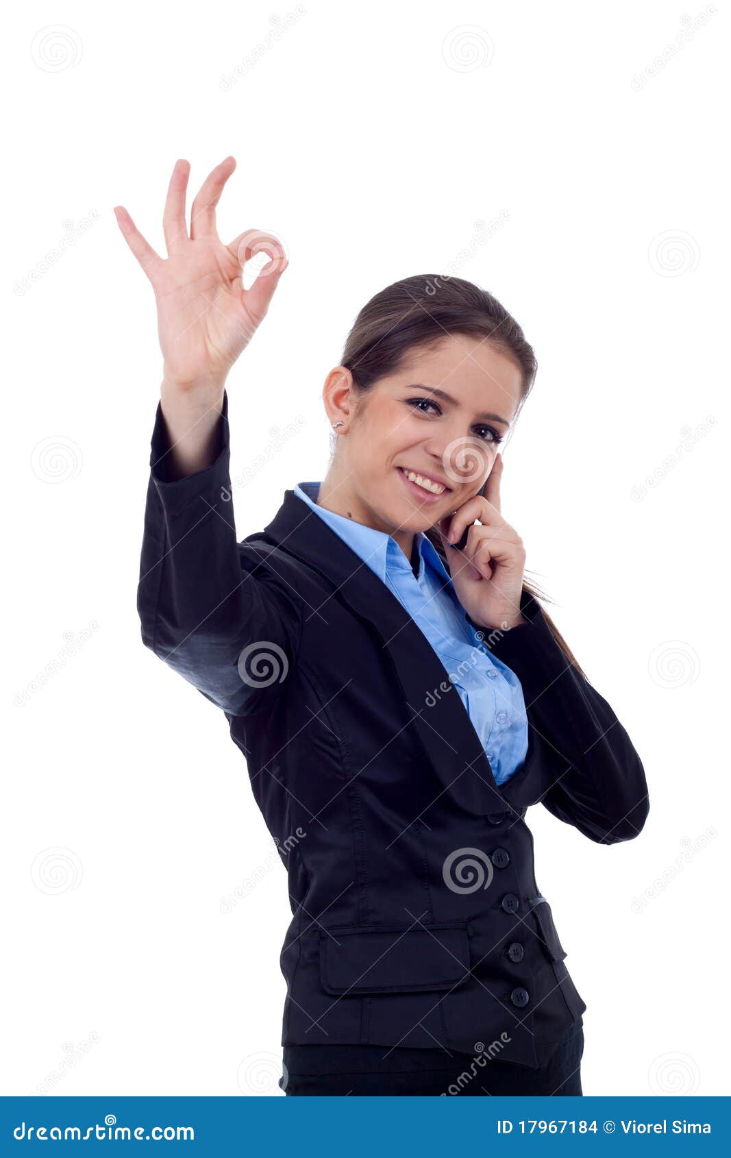 Woman with Phone and Ok Sign Stock Photo - Image of finger ...