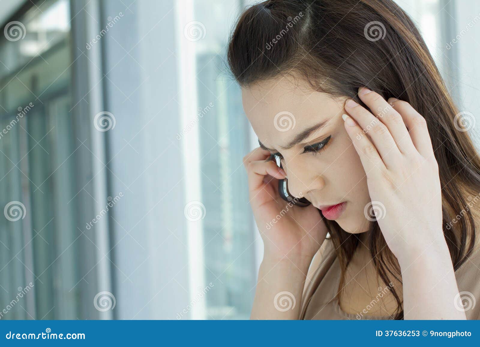 Woman on Phone with Stress, Anxiety, Negative Feeling Stock Image ...