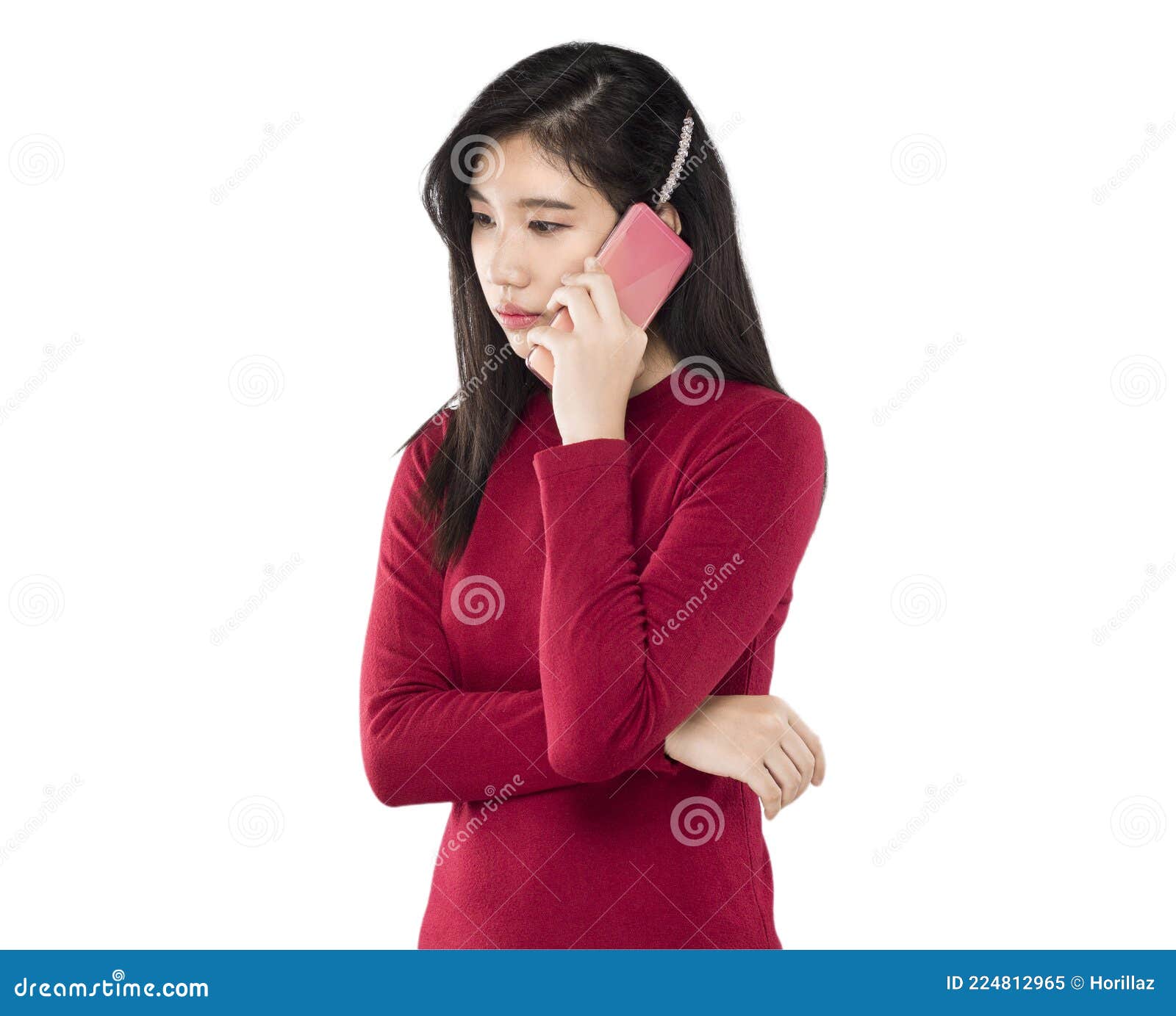 Woman Pick Up a Cell Phone with an Anxious Expression Stock Image ...