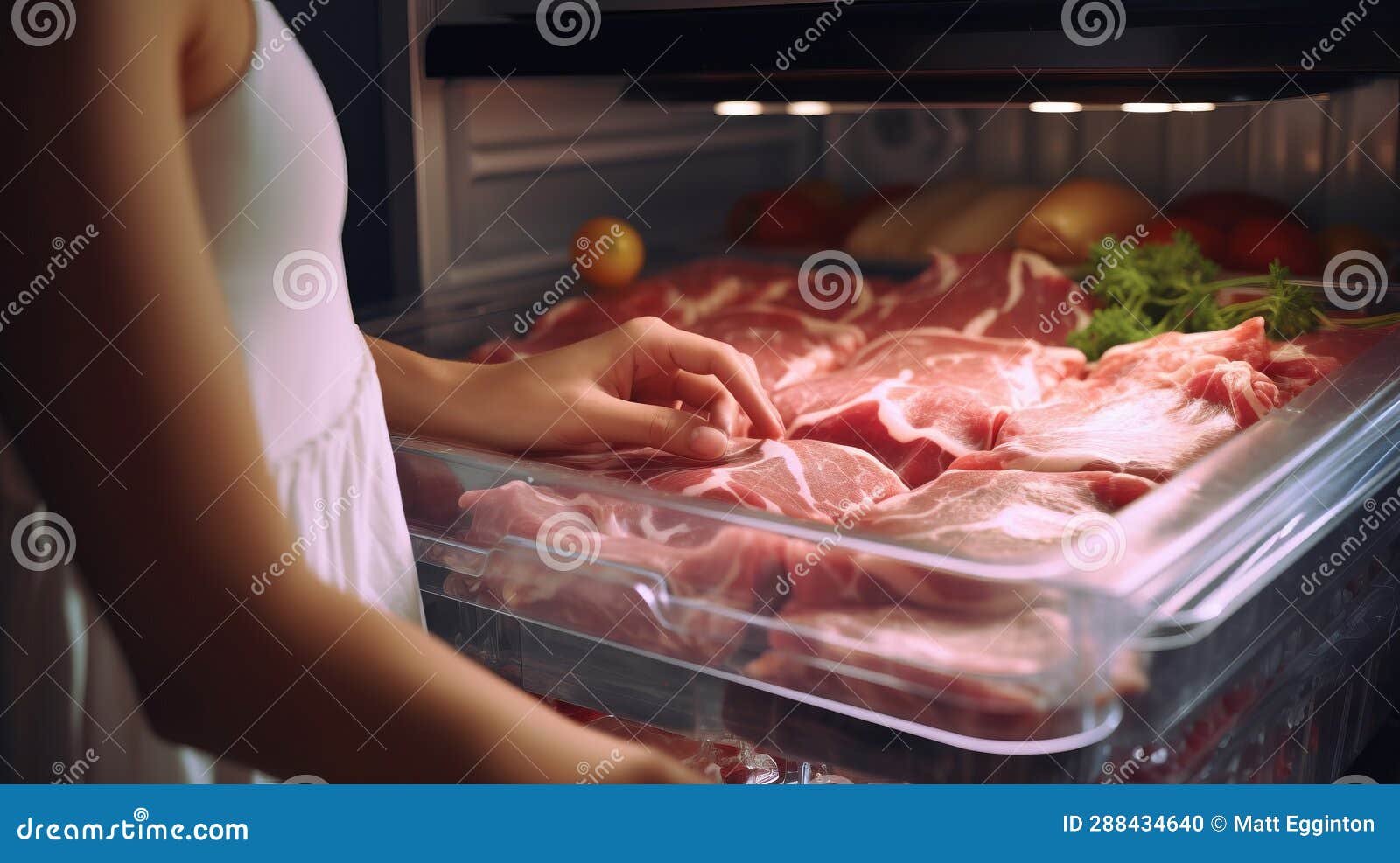 Photo of a Woman Picking Cuts of Meat Stock Illustration - Illustration ...