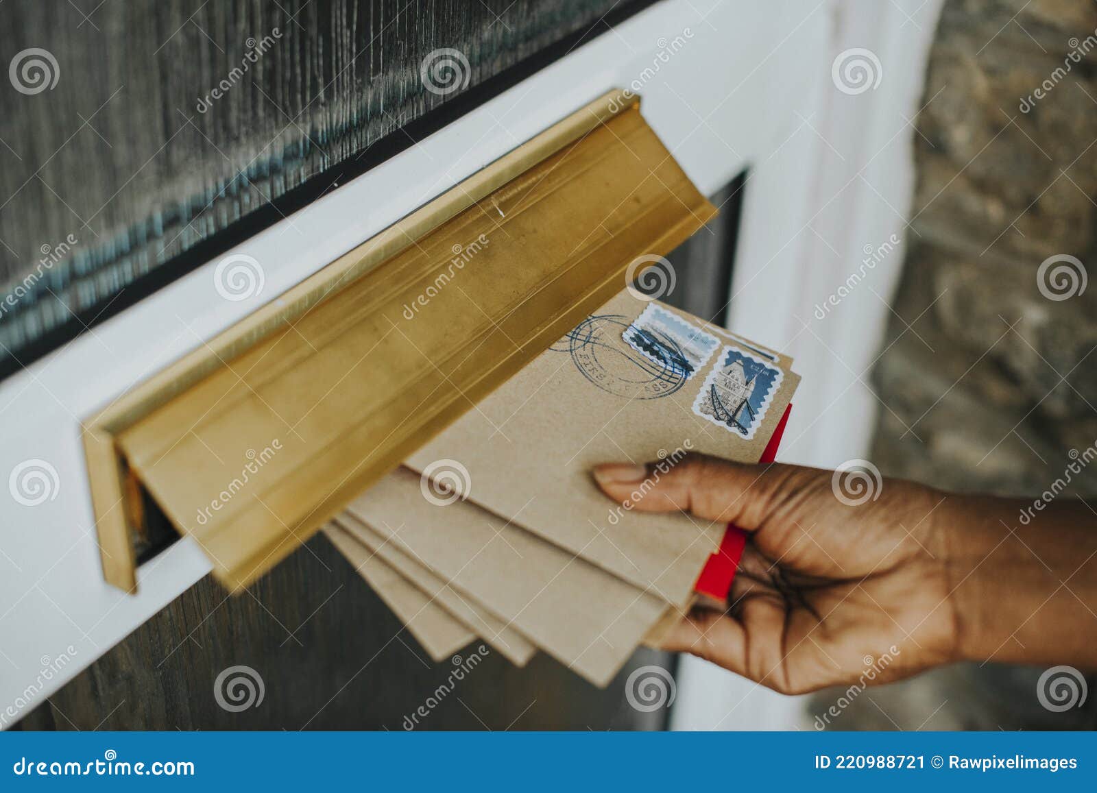 Woman picking up the mail stock image. Image of black - 220988721