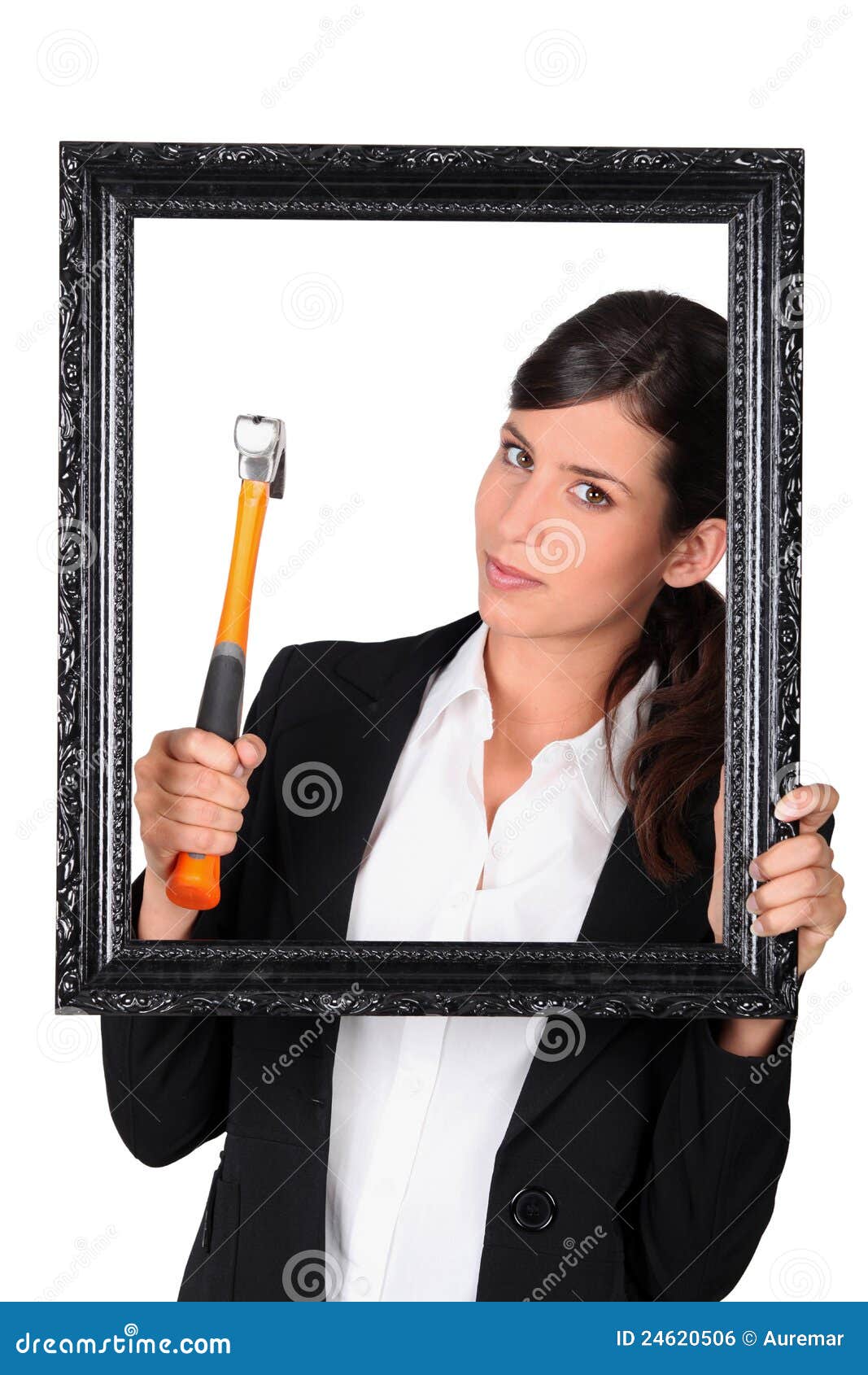 Woman with a picture frame stock photo. Image of modern - 24620506