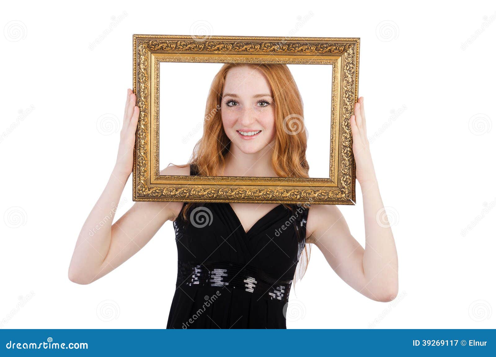 Woman with picture frame stock image. Image of model - 39269117