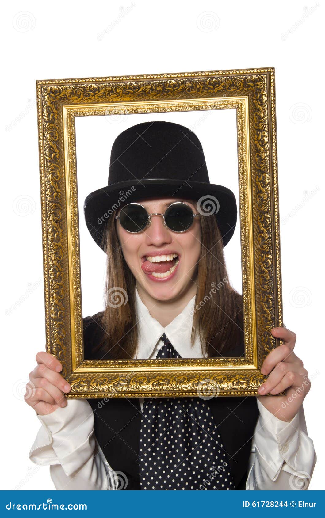 The Woman with Picture Frame Isolated on White Stock Photo - Image of ...