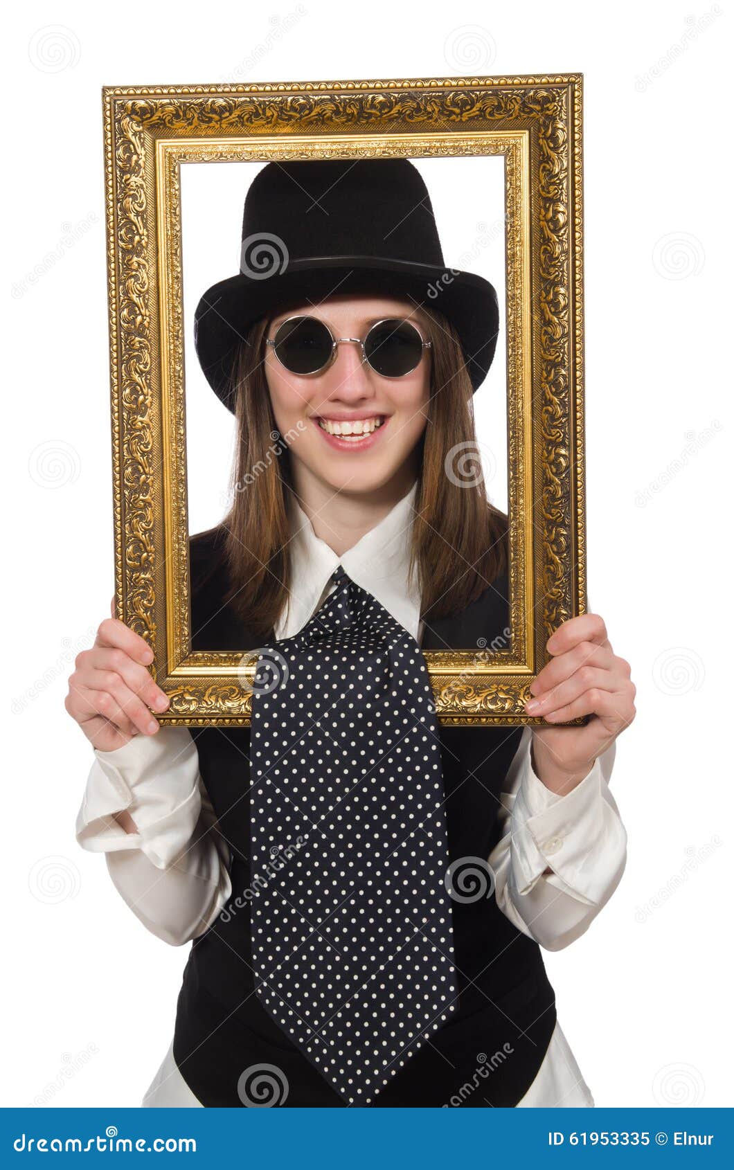 The Woman with Picture Frame Isolated on White Stock Image - Image of ...