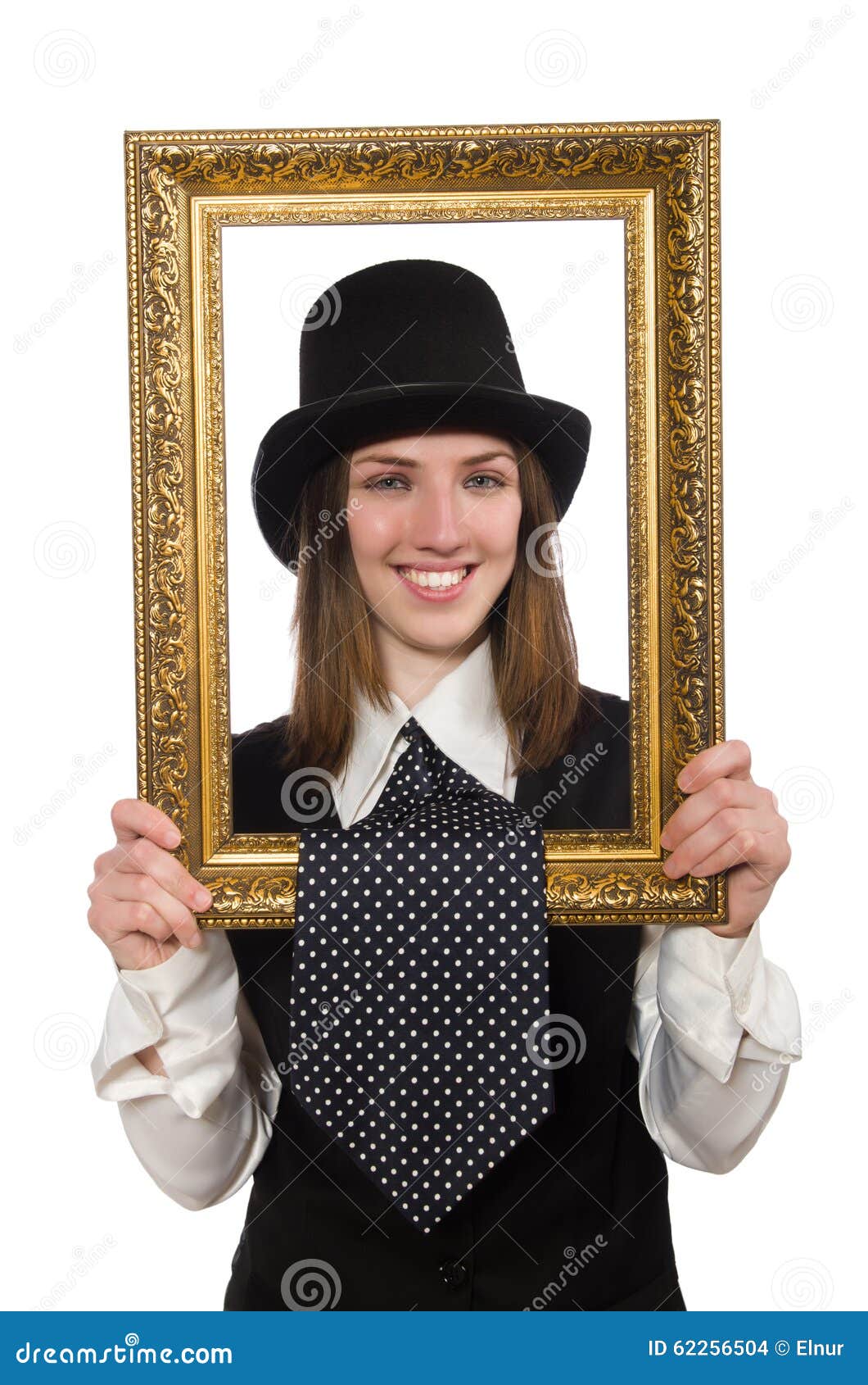 The Woman with Picture Frame Isolated on White Stock Photo - Image of ...