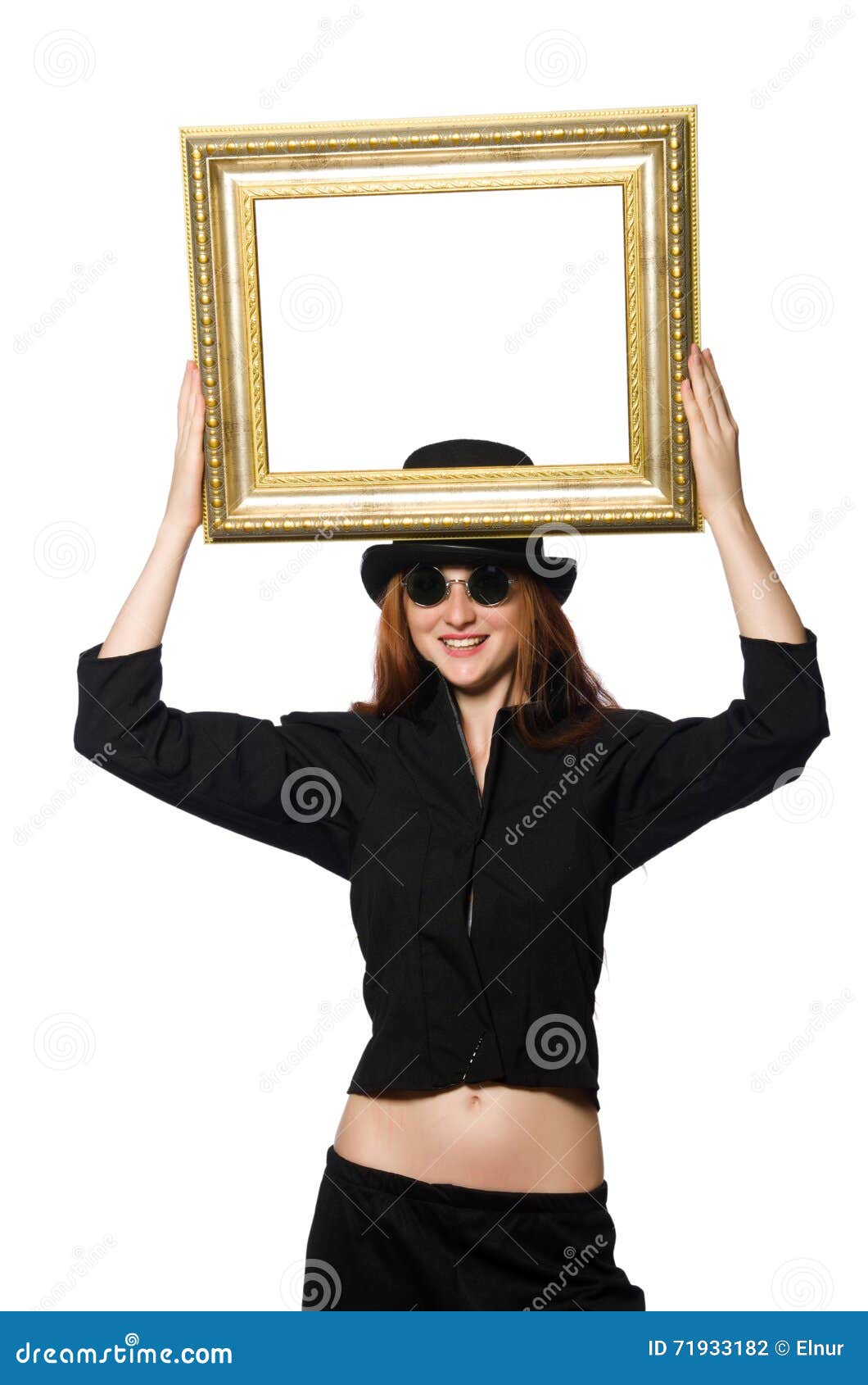 The Woman with Picture Frame Isolated on White Stock Photo - Image of ...