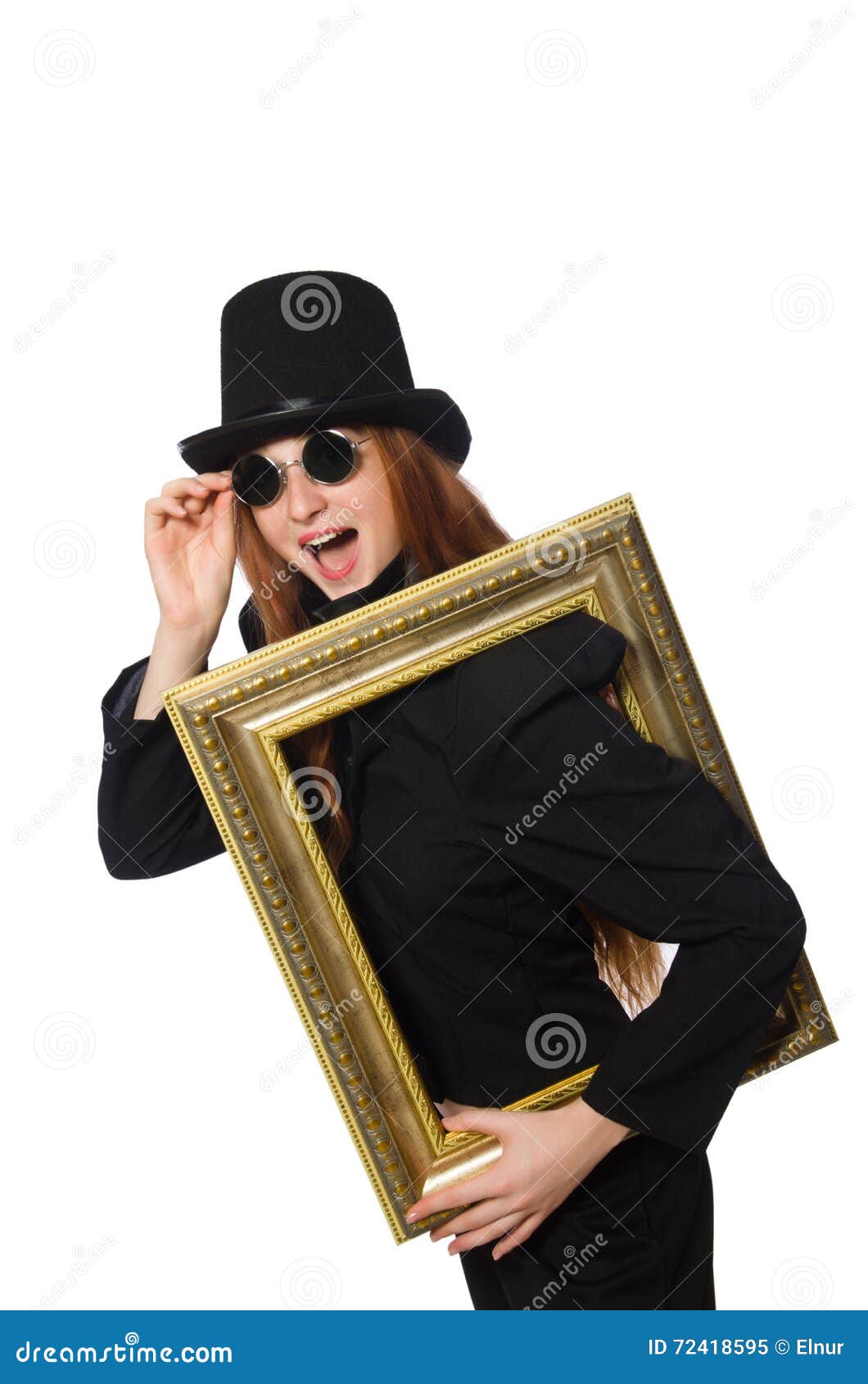 The Woman with Picture Frame Isolated on White Stock Image - Image of ...