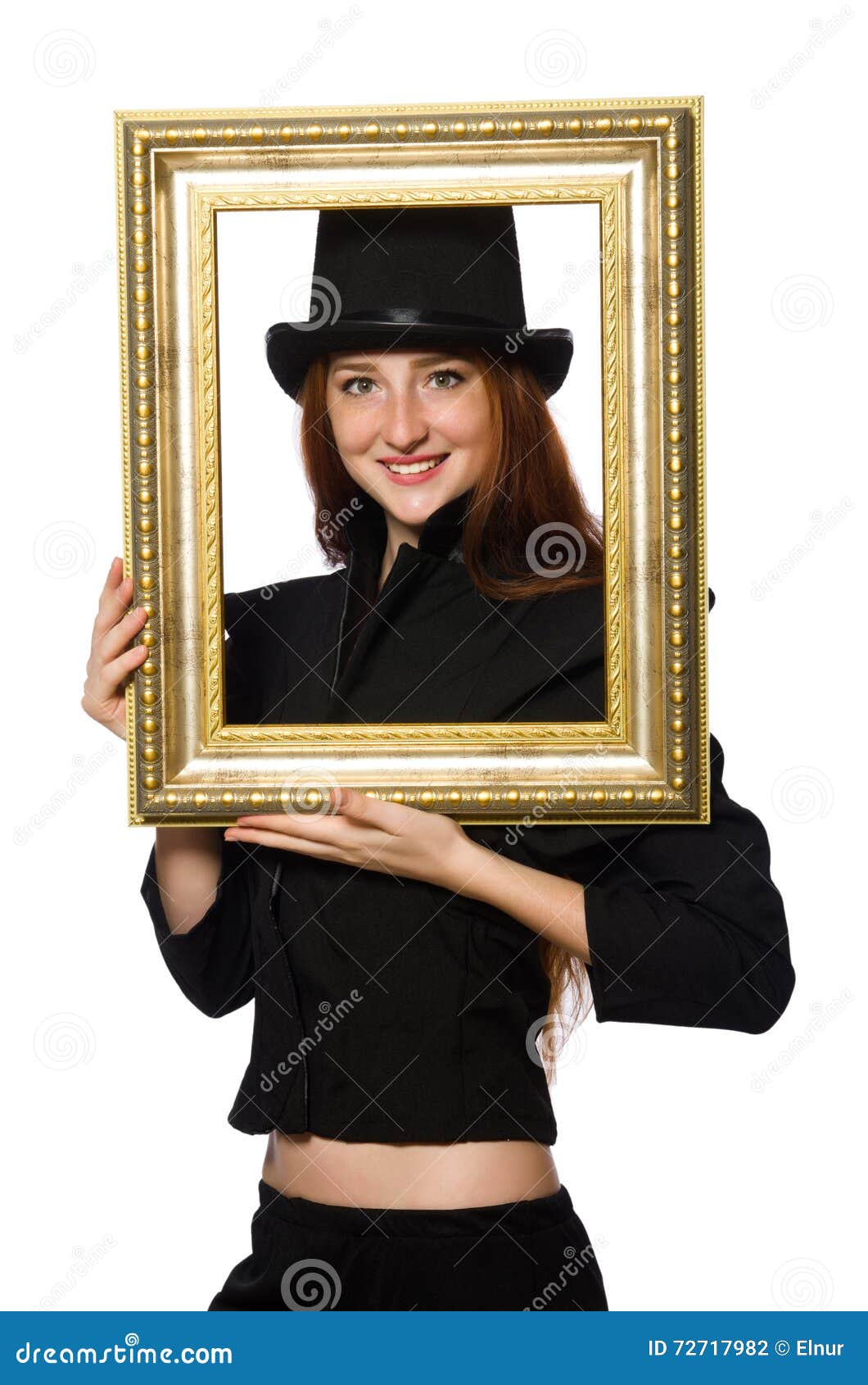 The Woman with Picture Frame Isolated on White Stock Photo - Image of ...