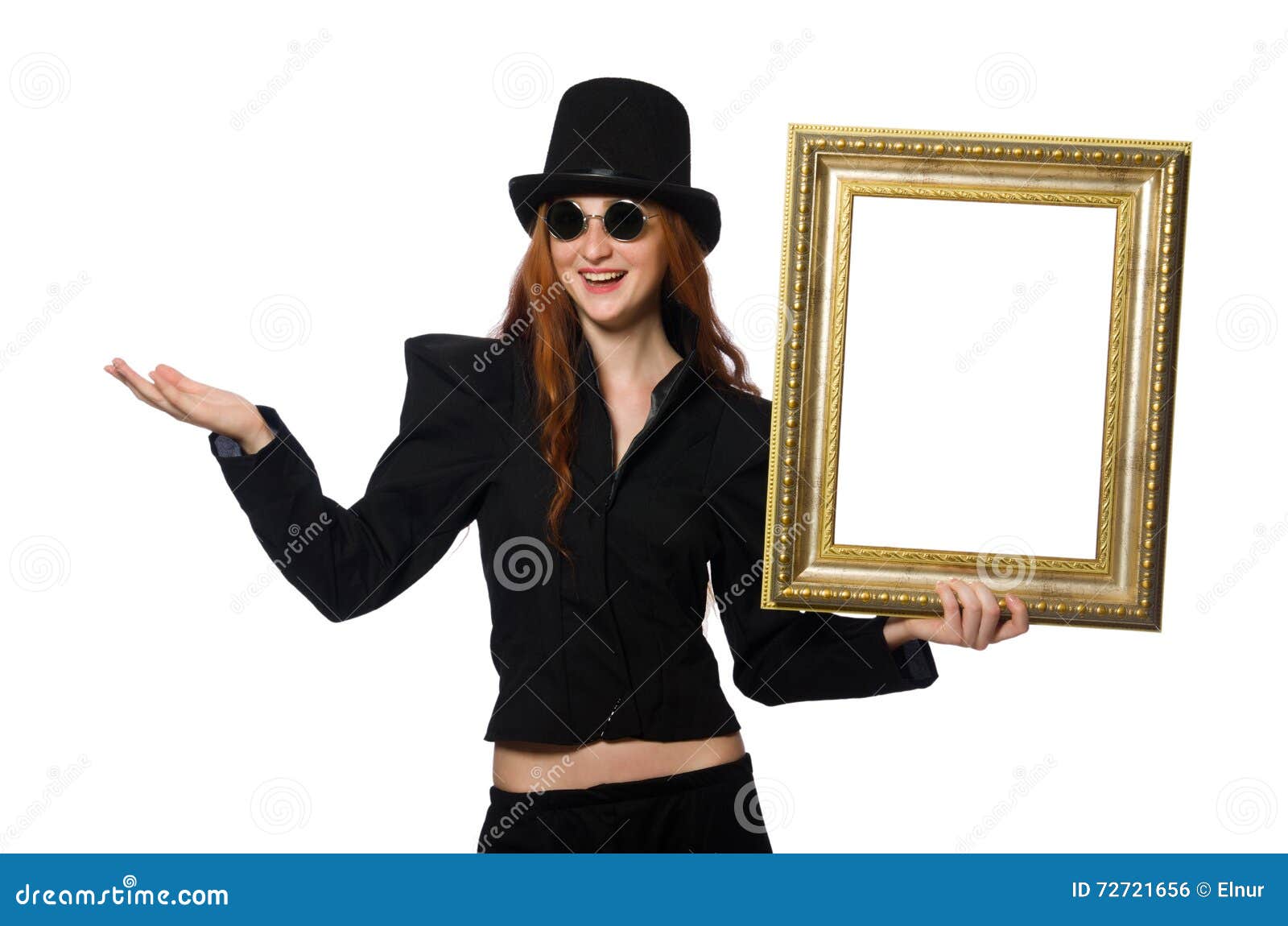 The Woman with Picture Frame Isolated on White Stock Photo - Image of ...