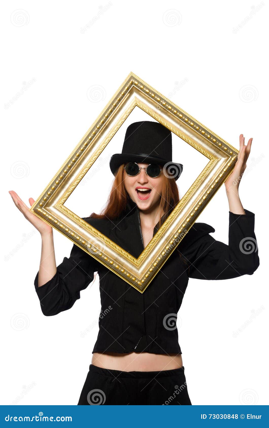 The Woman with Picture Frame Isolated on White Stock Photo - Image of ...