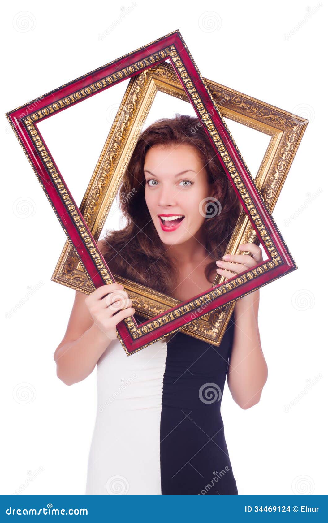 Woman with picture frame stock photo. Image of beauty - 34469124