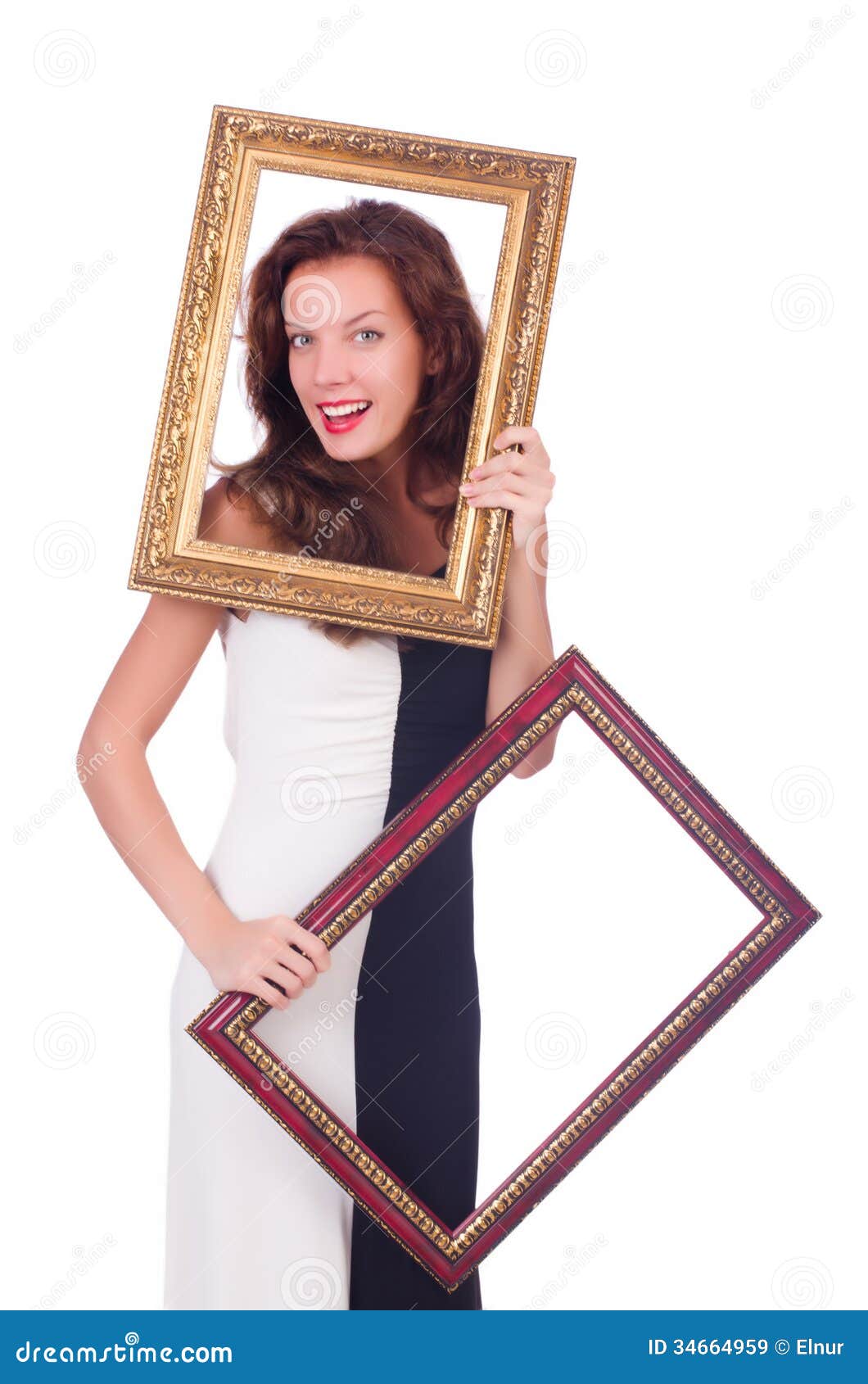 Woman with picture frame stock image. Image of isolated - 34664959