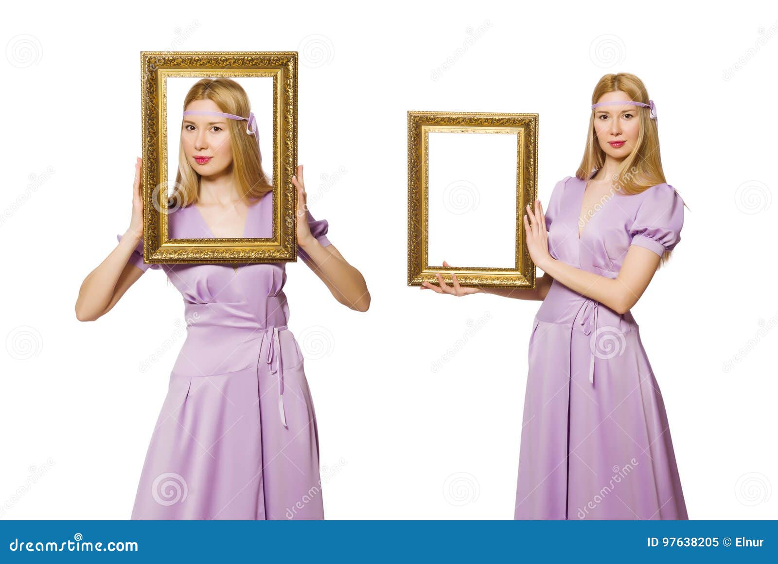 The Woman with Picture Frame on White Stock Image - Image of beauty ...