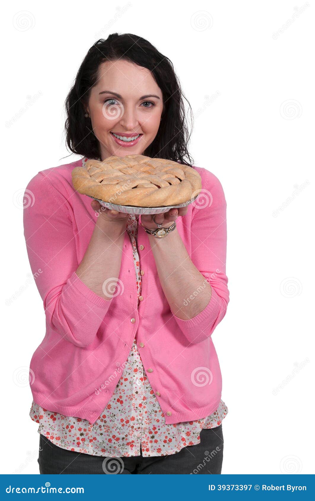 Woman with Pie stock image. Image of homemade, dress - 39373397