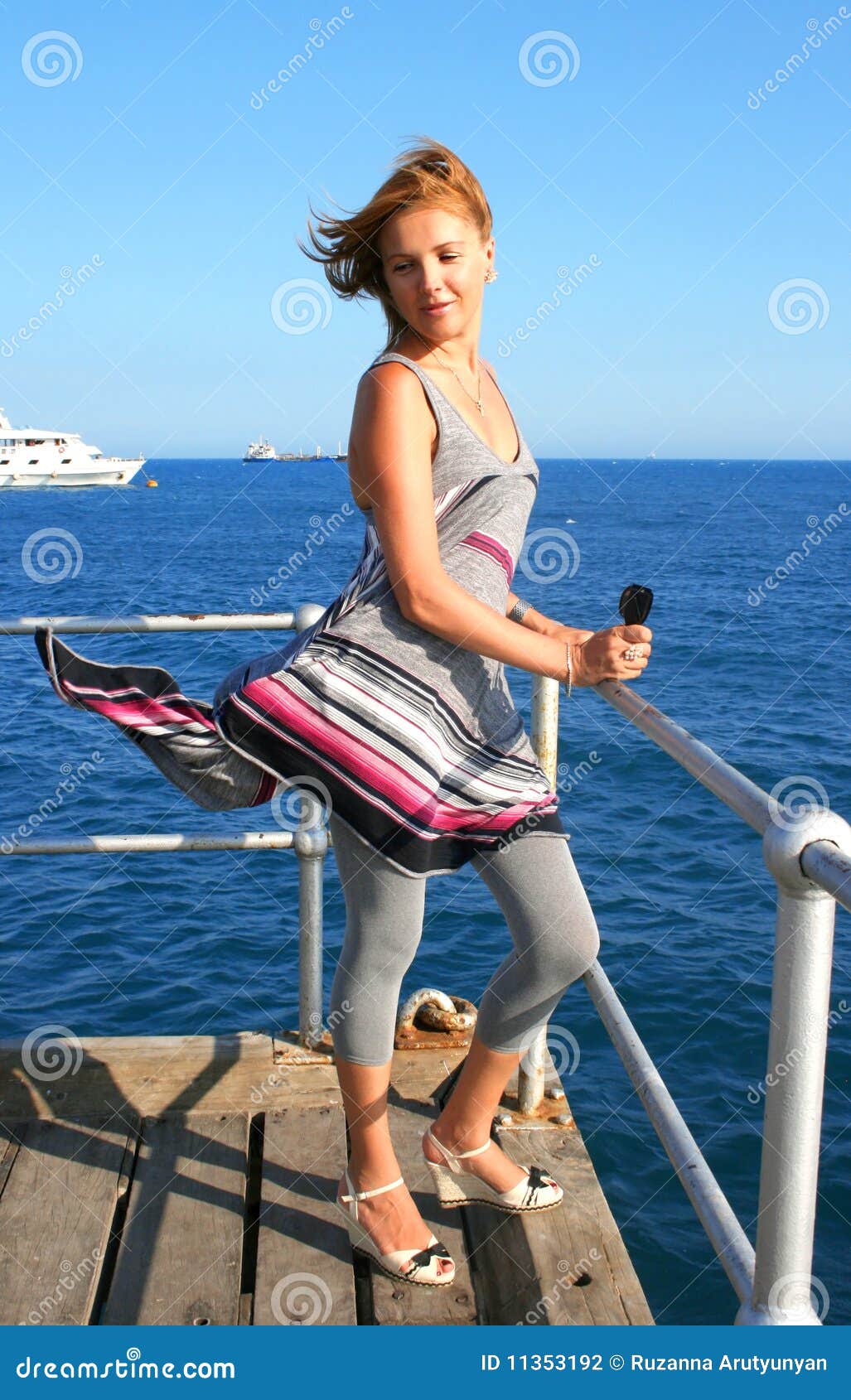 Woman on pier stock photo. Image of landscape, floor - 11353192