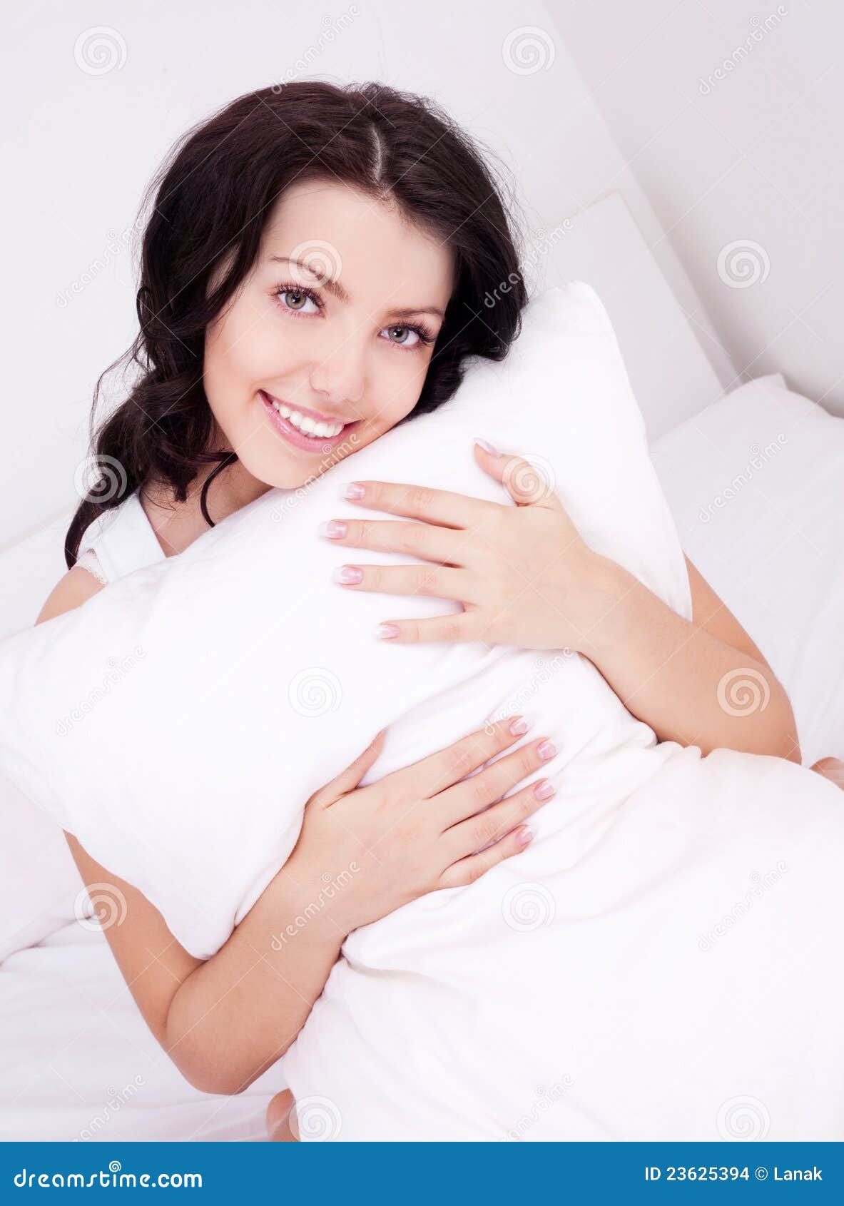 Woman with a pillow stock photo. Image of home, cheerful - 23625394