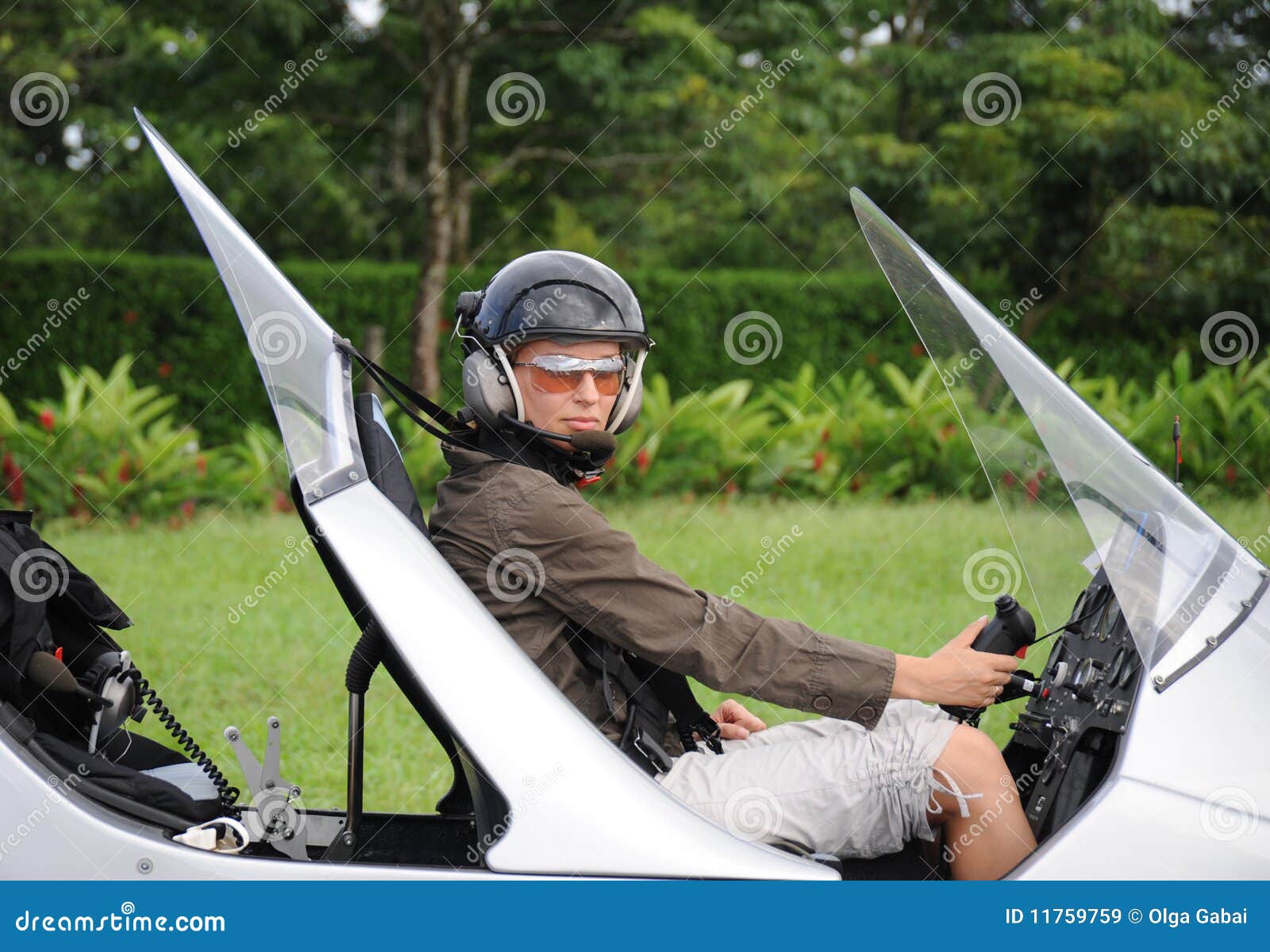 Woman Pilot in the Autogyro Stock Image - Image of flying, controling ...