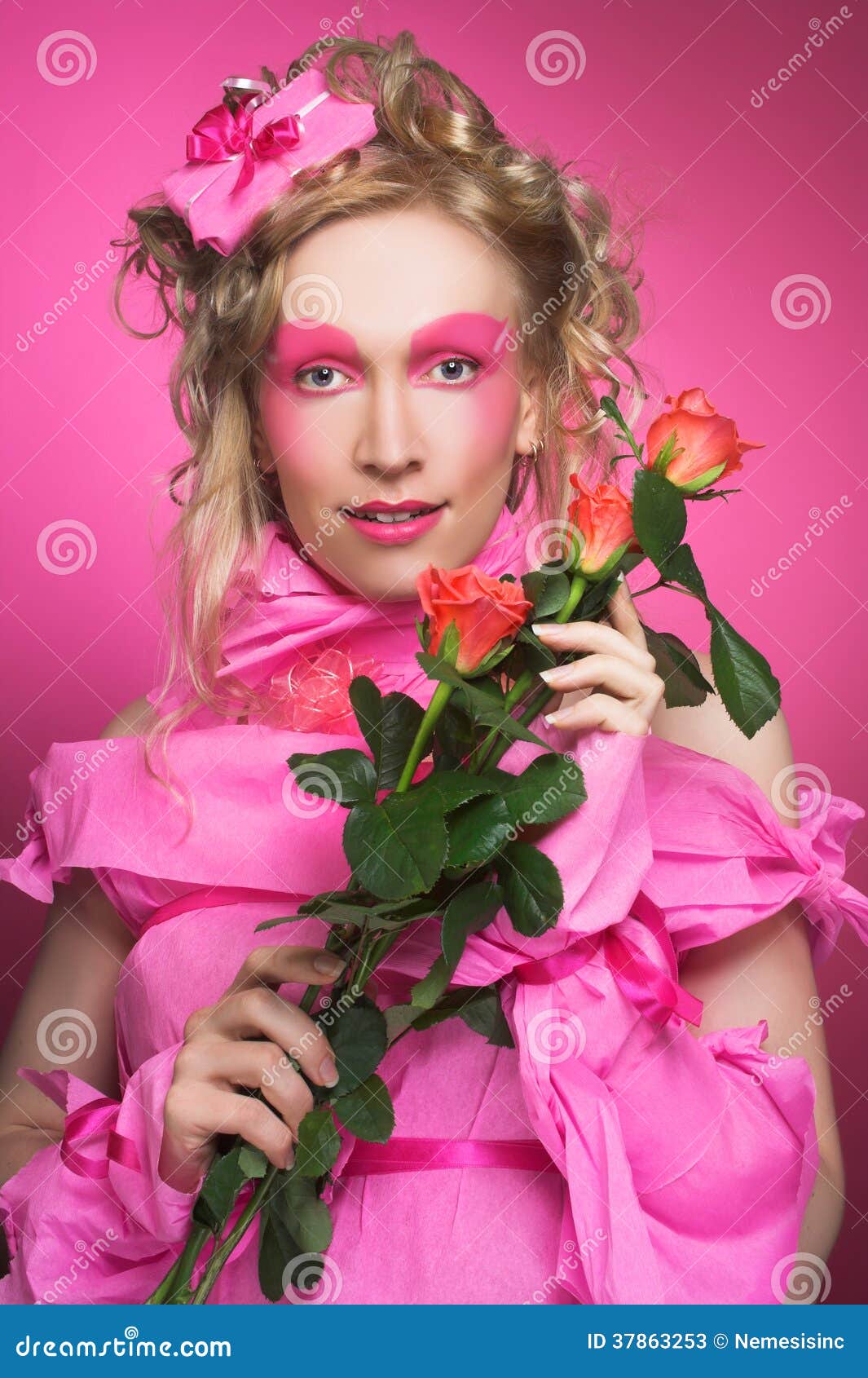 Woman in pink. stock image. Image of model, hair, feminine - 37863253